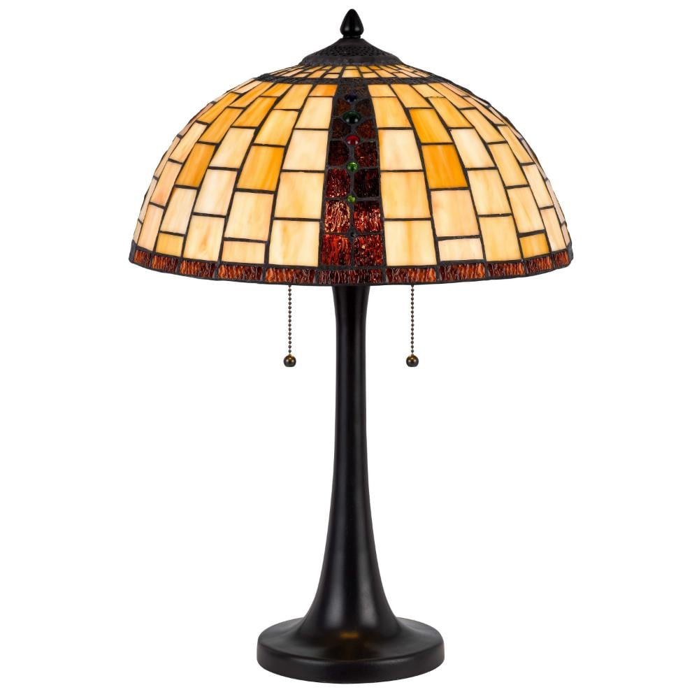 Benzara Table Lamps 24-in Black, Amber Pull-chain Table Lamp with Glass ...