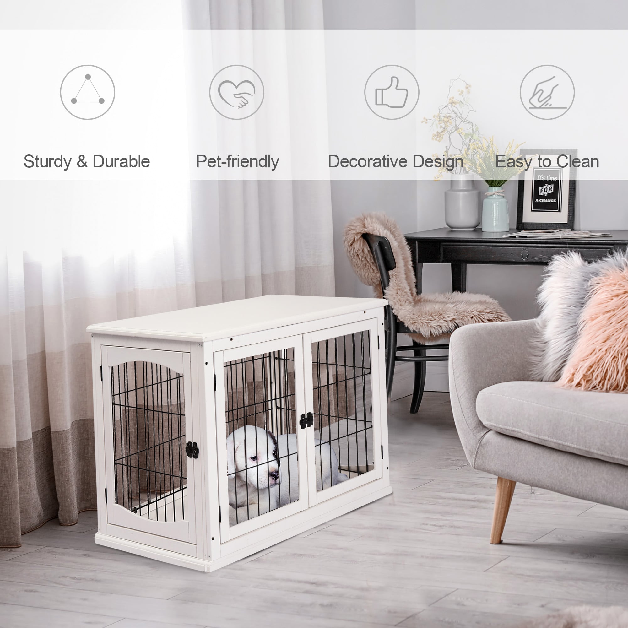 Tinyhomie PawHut Dog Crate Furniture 32Inch Small Dog Cage End Table ...