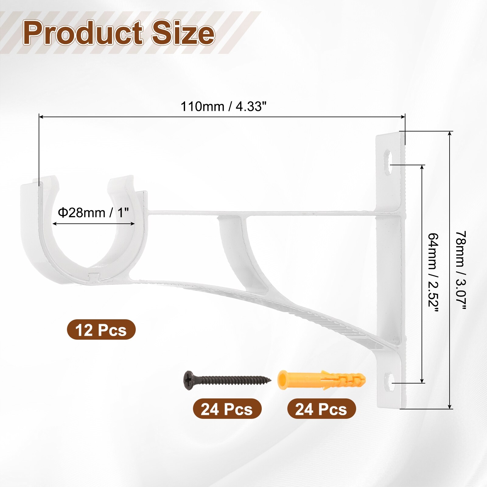 Unique Bargains 12Pcs Curtain Rod Brackets 110mm Single Drapery Rod ...
