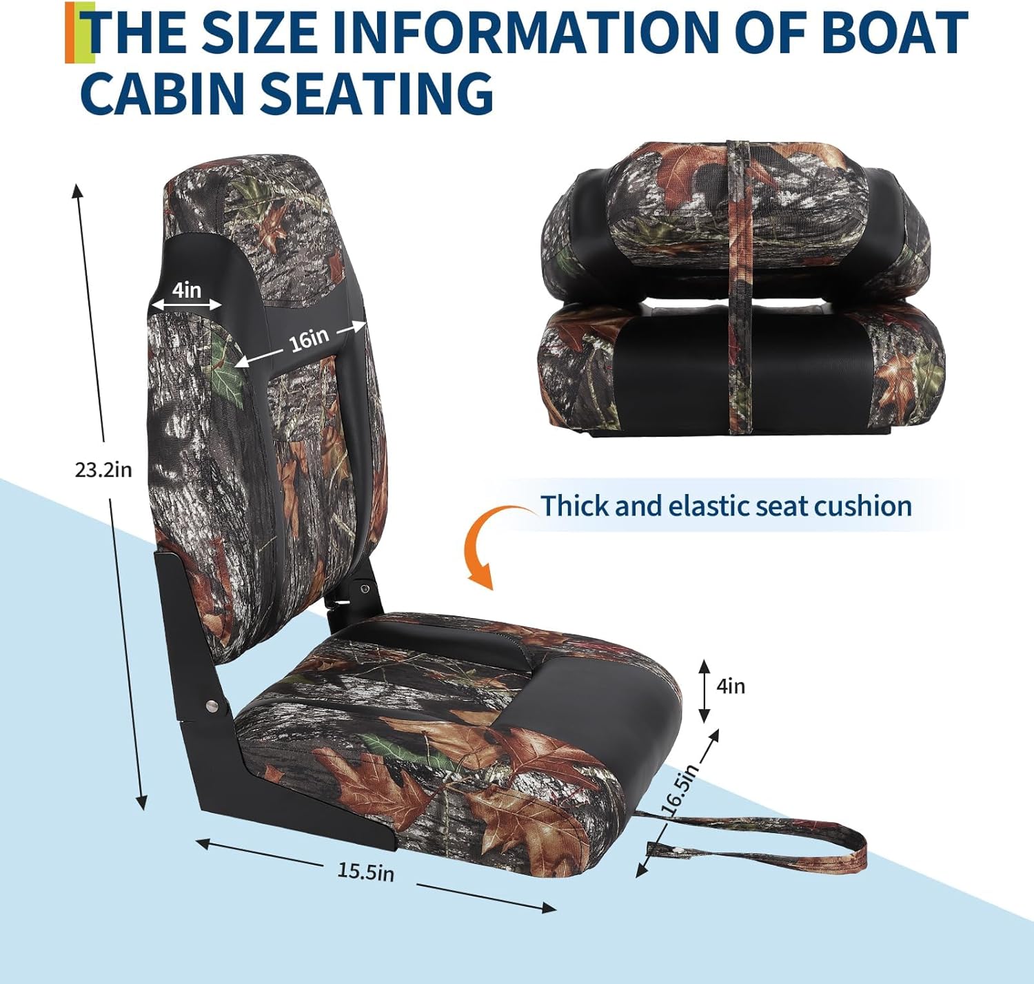 Garvee 2 Pack High Back Folding Boat Seats - 23.2 x 15.5 Inch Thick ...