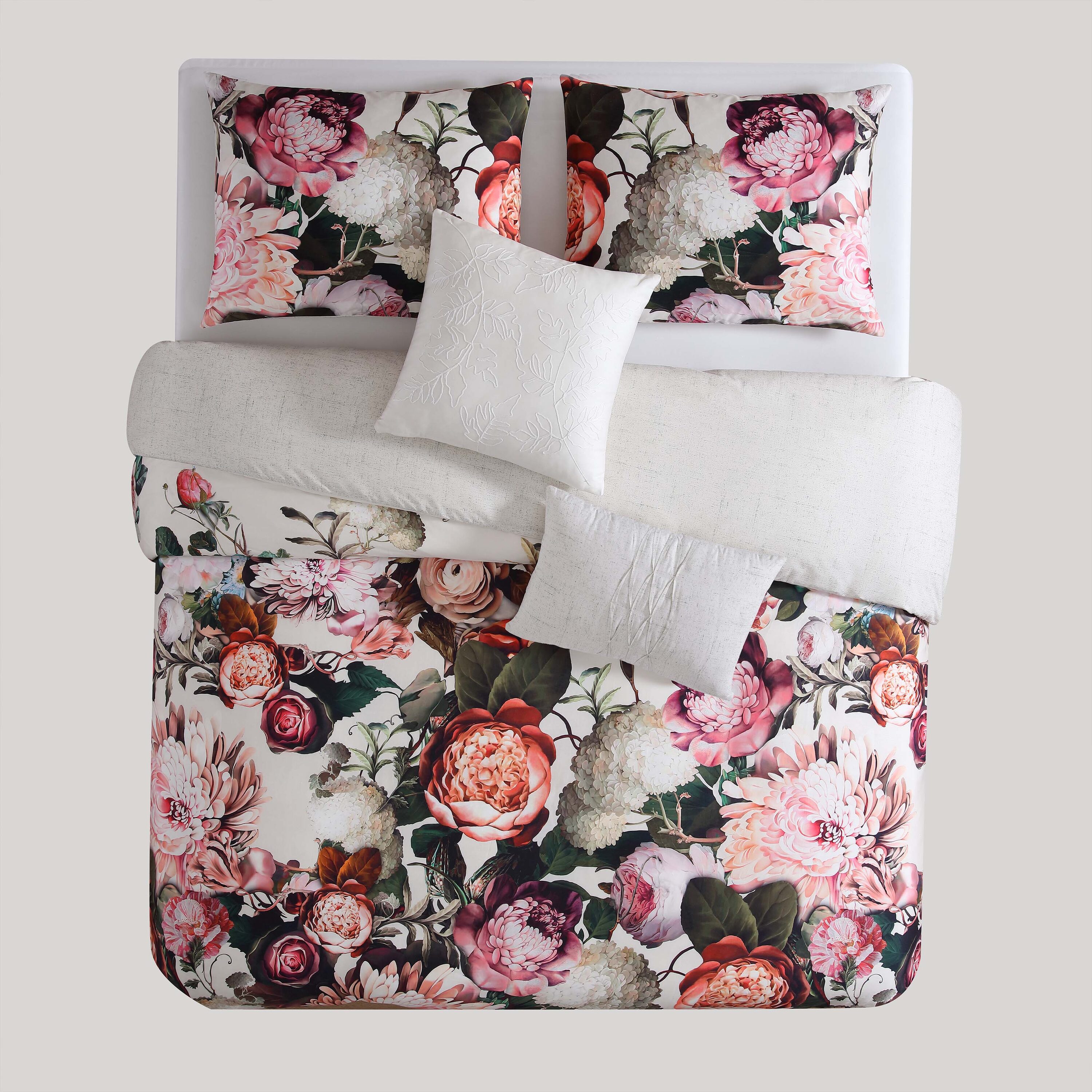 BEBEJAN Garden Bouquet 5 Piece Comforter Set White Floral Reversible ...