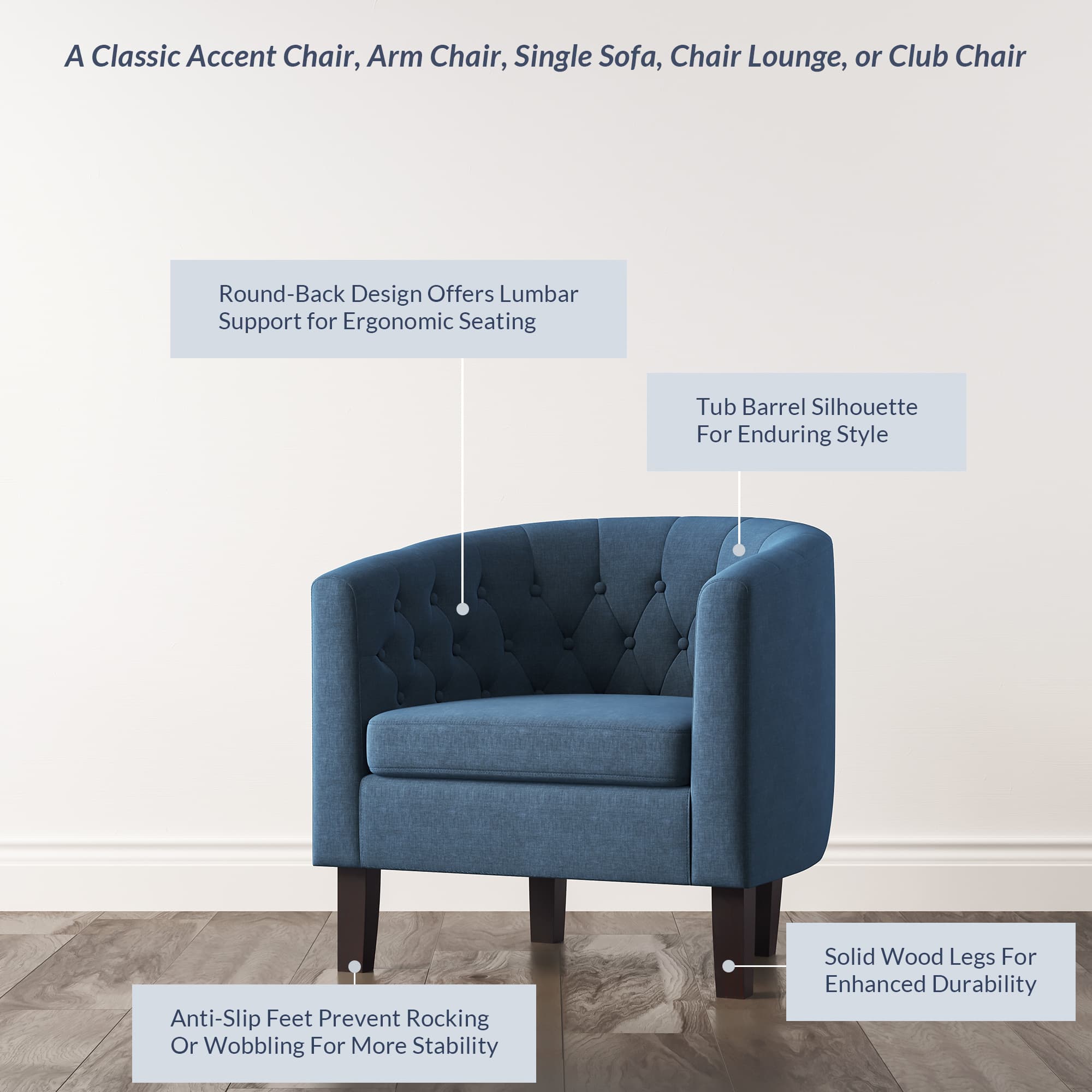 Belleze Accent Barrel Arm Chair Modern Comfy Upholstered Tufted Club ...