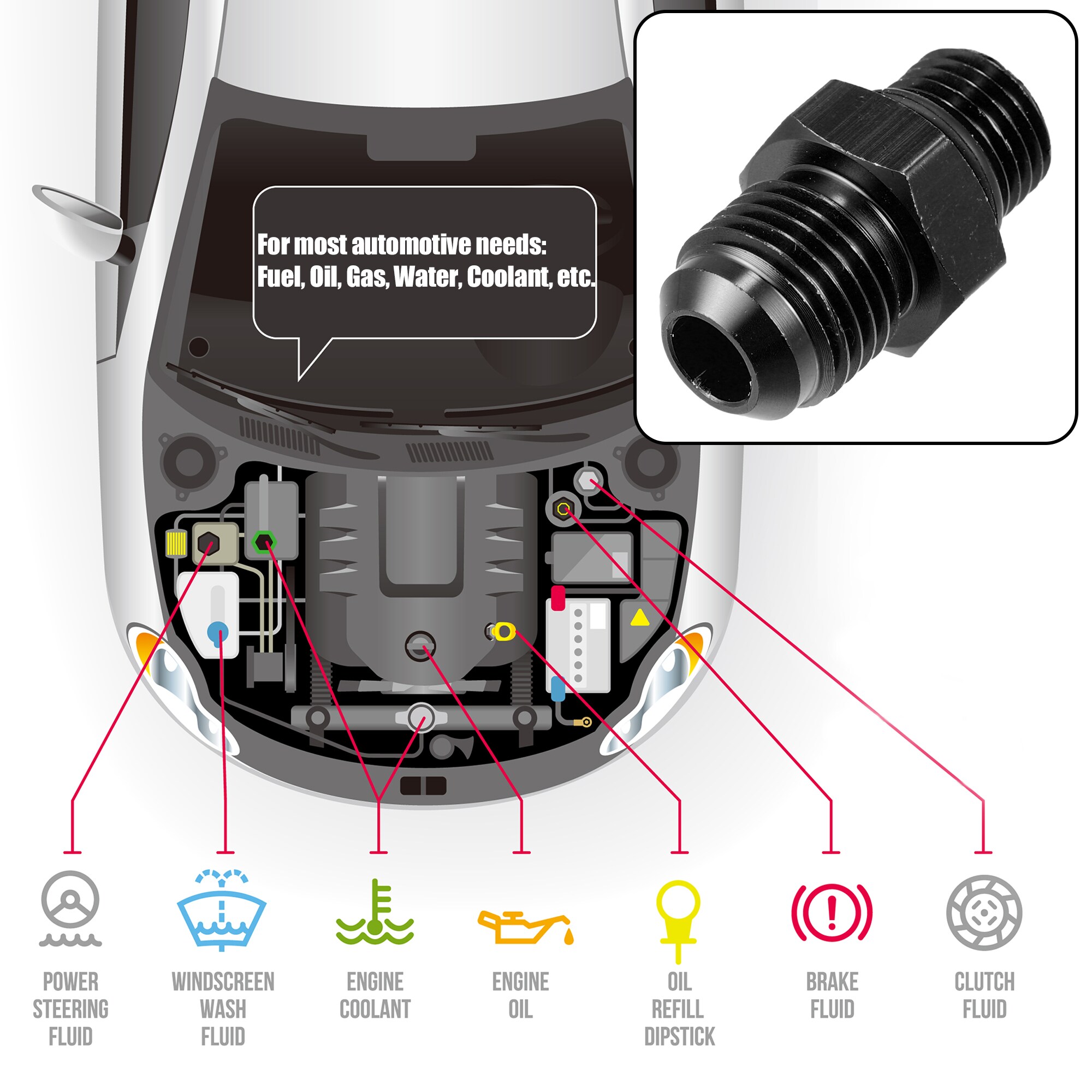 Unique Bargains 2pcs Black 6AN Male to M12 x 1.25mm Thread Tube ...
