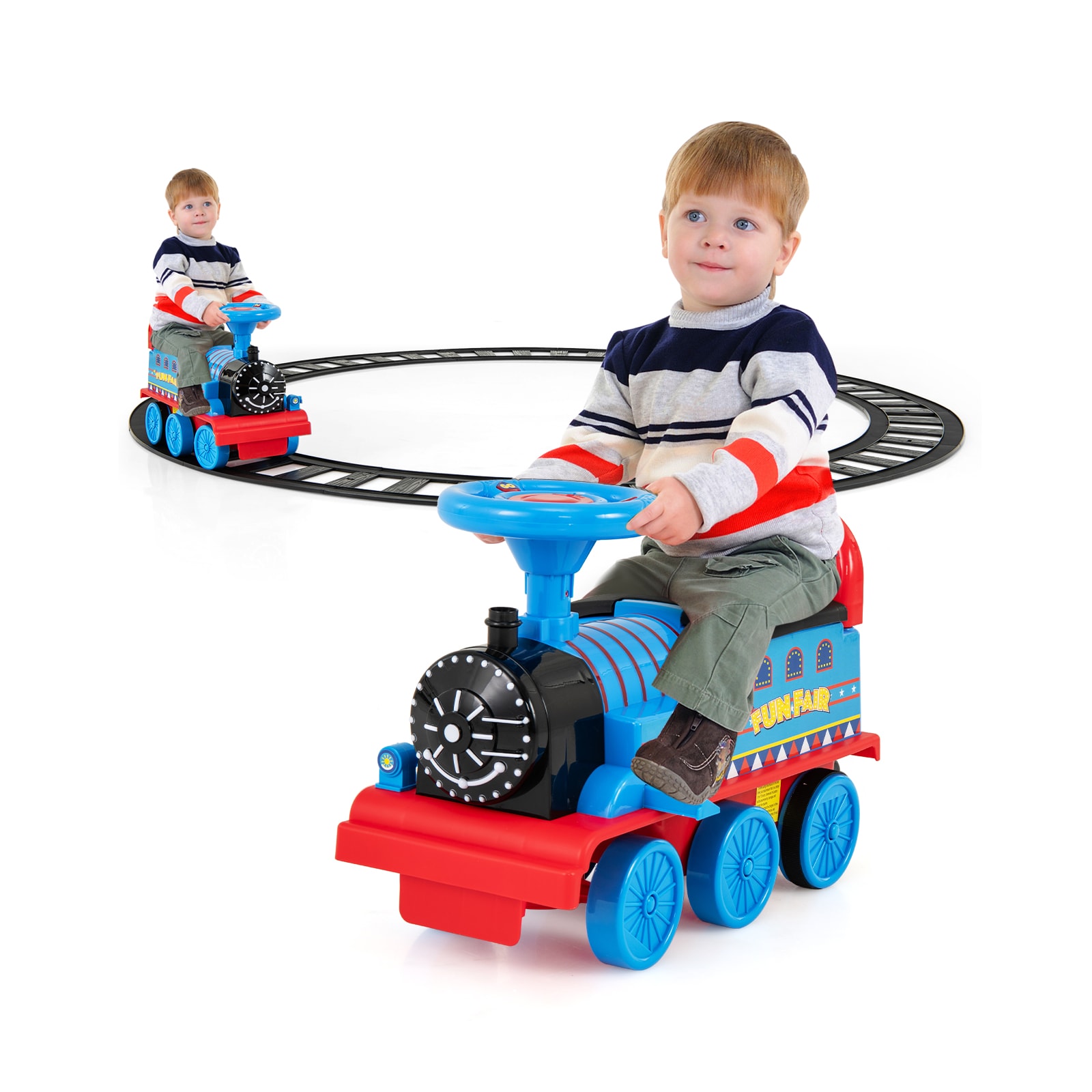 Slickblue Kids 6V Electric Ride-On Train with Track and Lights (Battery ...