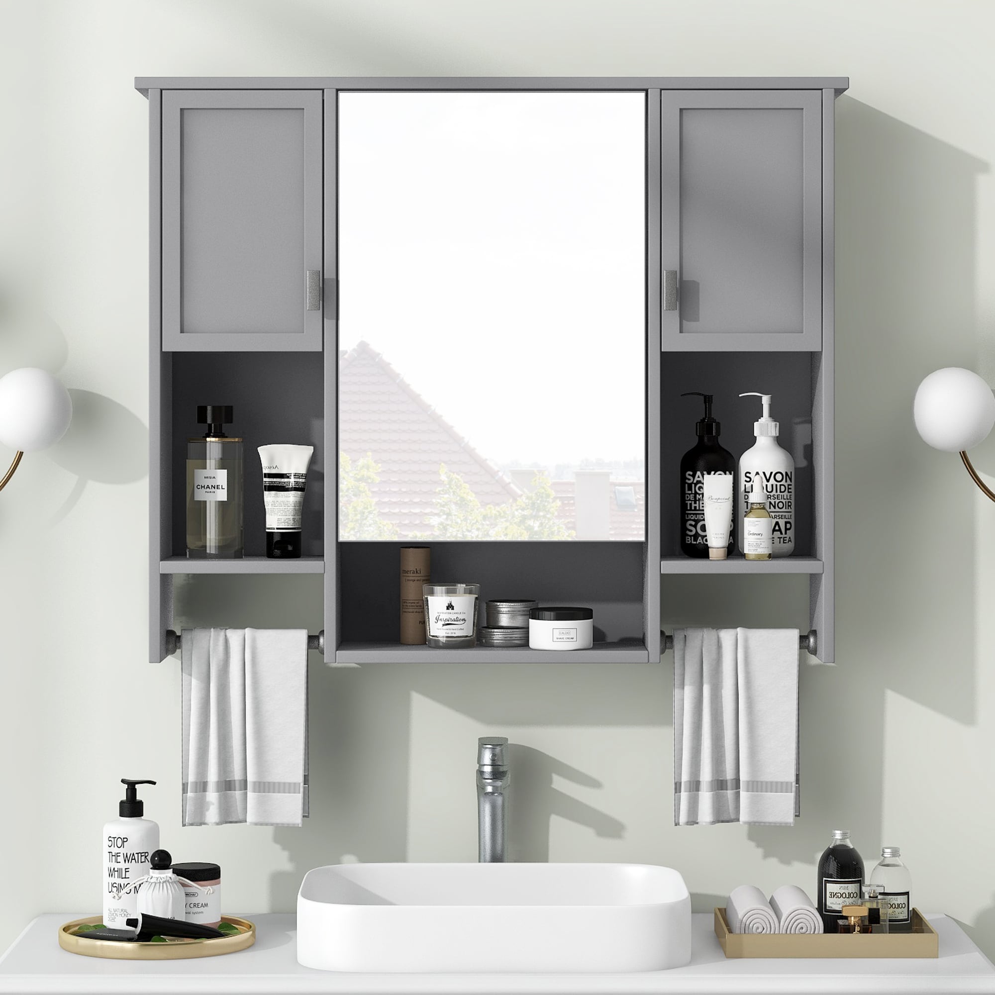 Wooakway 35x28 Inch Modern Wall Mounted Bathroom Storage Cabinet ...