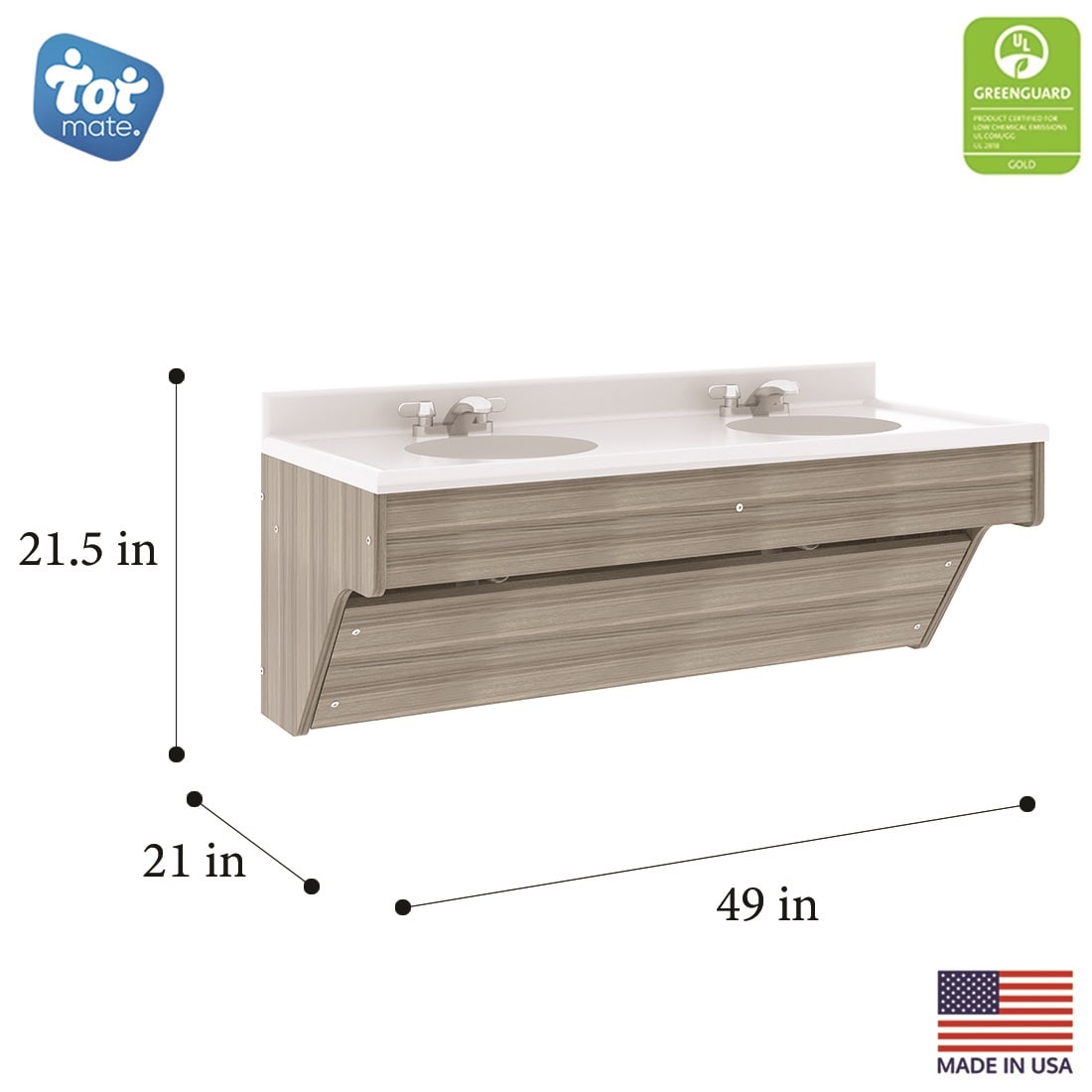 Tot Mate Day Care Vanities and Sinks 49-in Shadow Elm Gray Double Sink ...