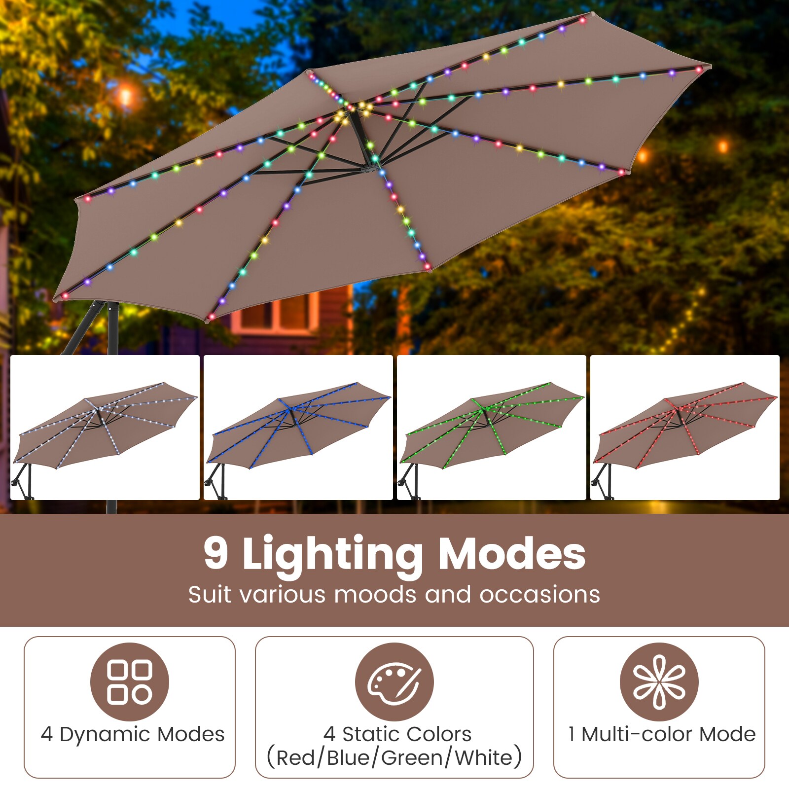 Ayelon 10-ft Steel Brown Slide-tilt Cantilever Patio Umbrella with ...