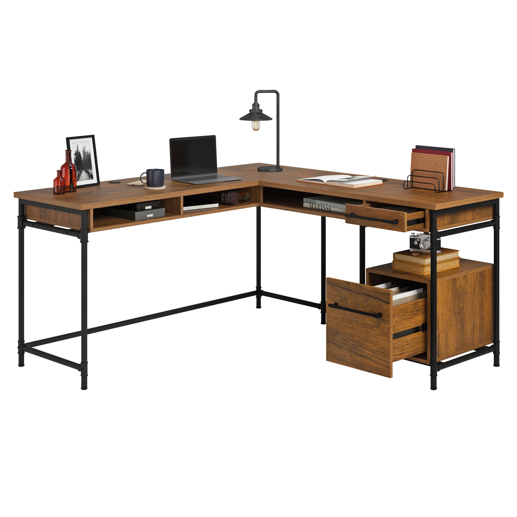 Sauder Iron City L Desk Checked Oak finish in the Desks department at ...