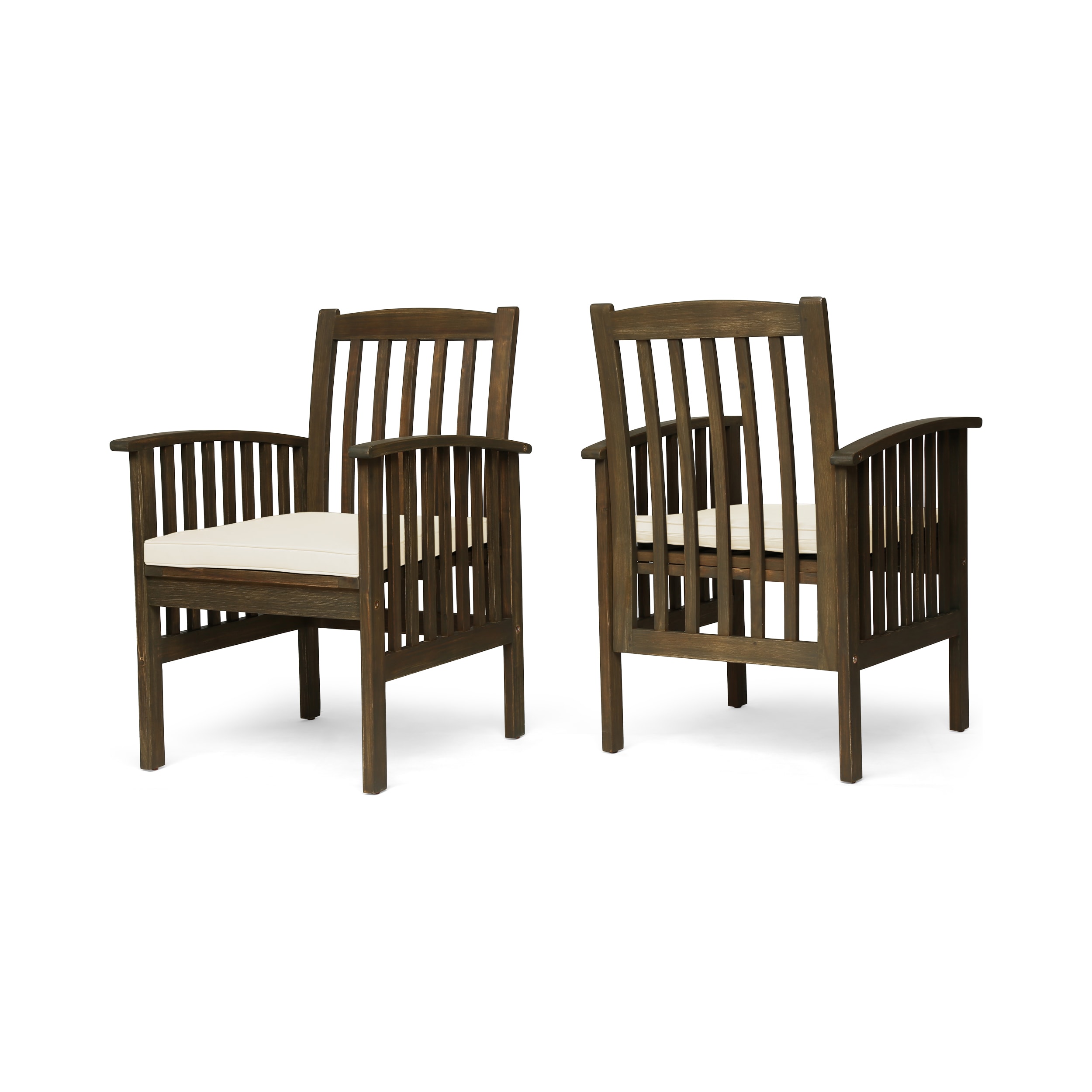 AAZJ Patio Chair Set of 2 Grey Wood Frame Stationary Dining Chair with ...