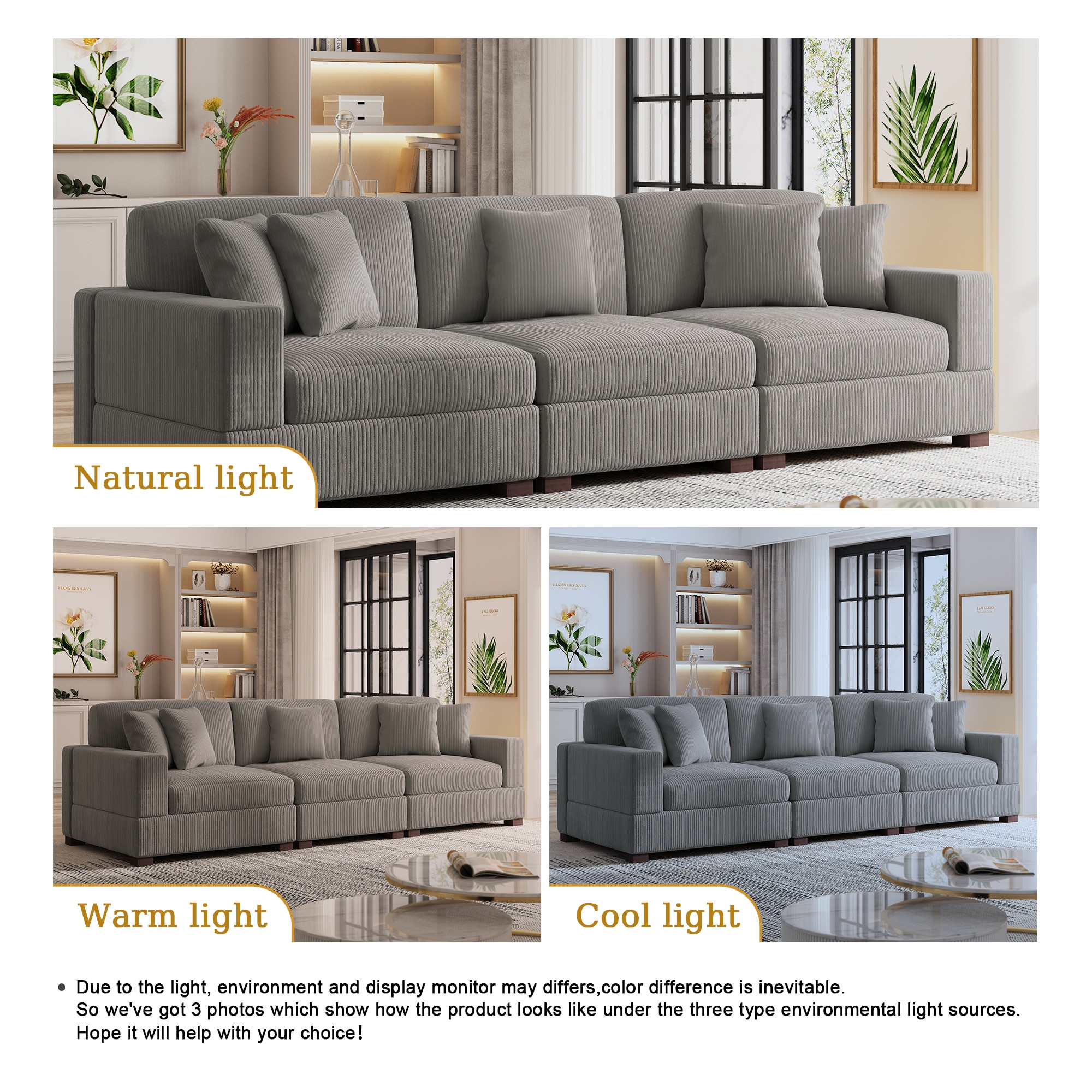 Dreamsidea 118 Inch Sectional Sofa Modular Sofa Corduroy Sofa Bed 3 ...