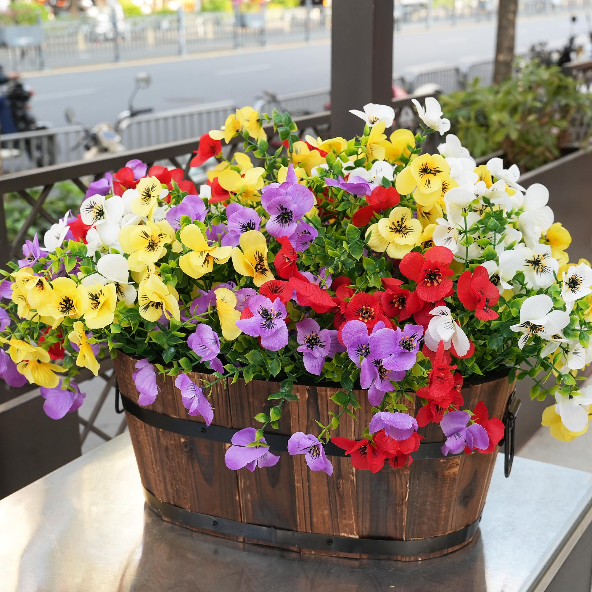 Anqtovp 16 Pack Artificial Pansy Flowers UV Resistant Faux Silk Plants ...