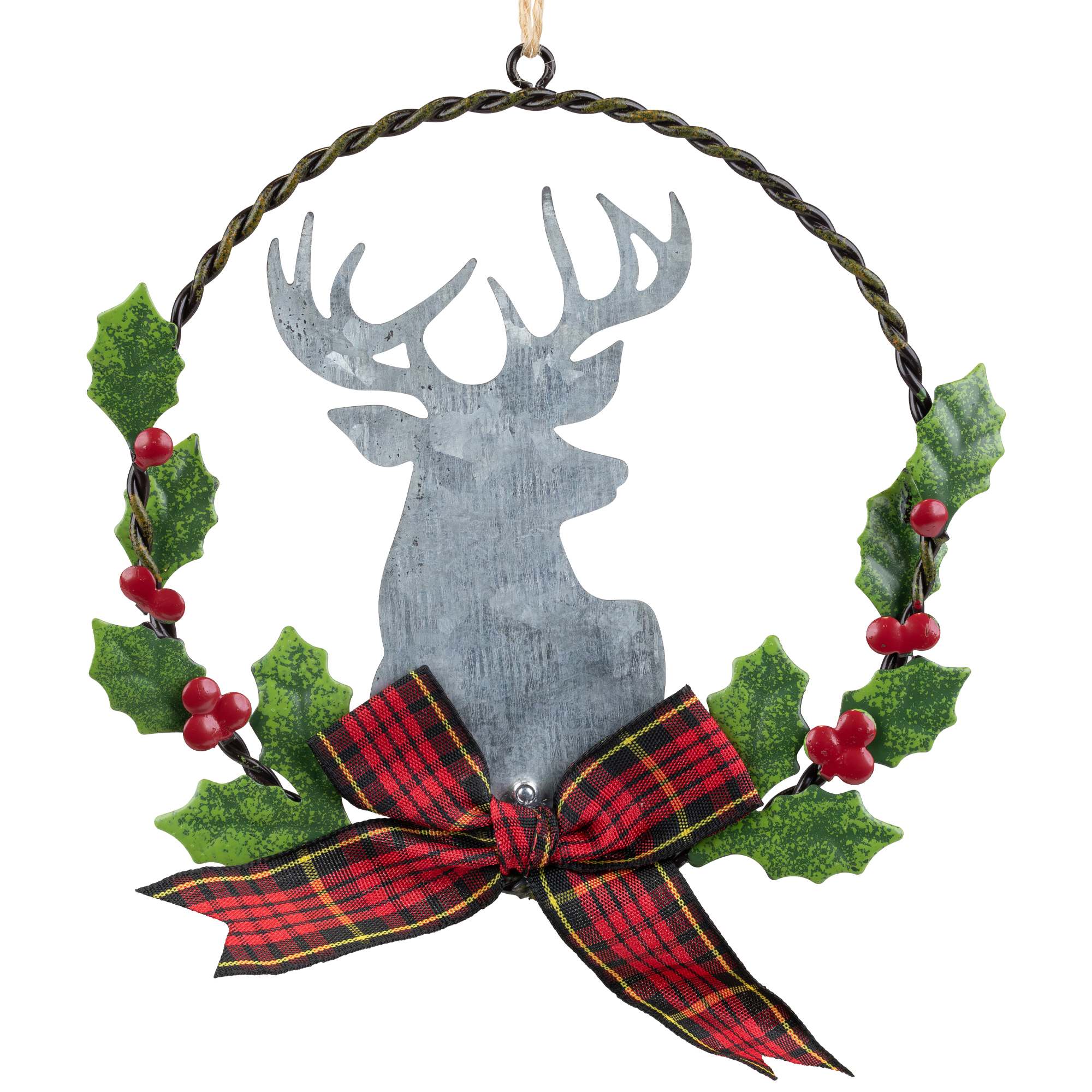 Northlight Moose with Plaid Bow Christmas Wreath Ornament - 5.5 inch in ...