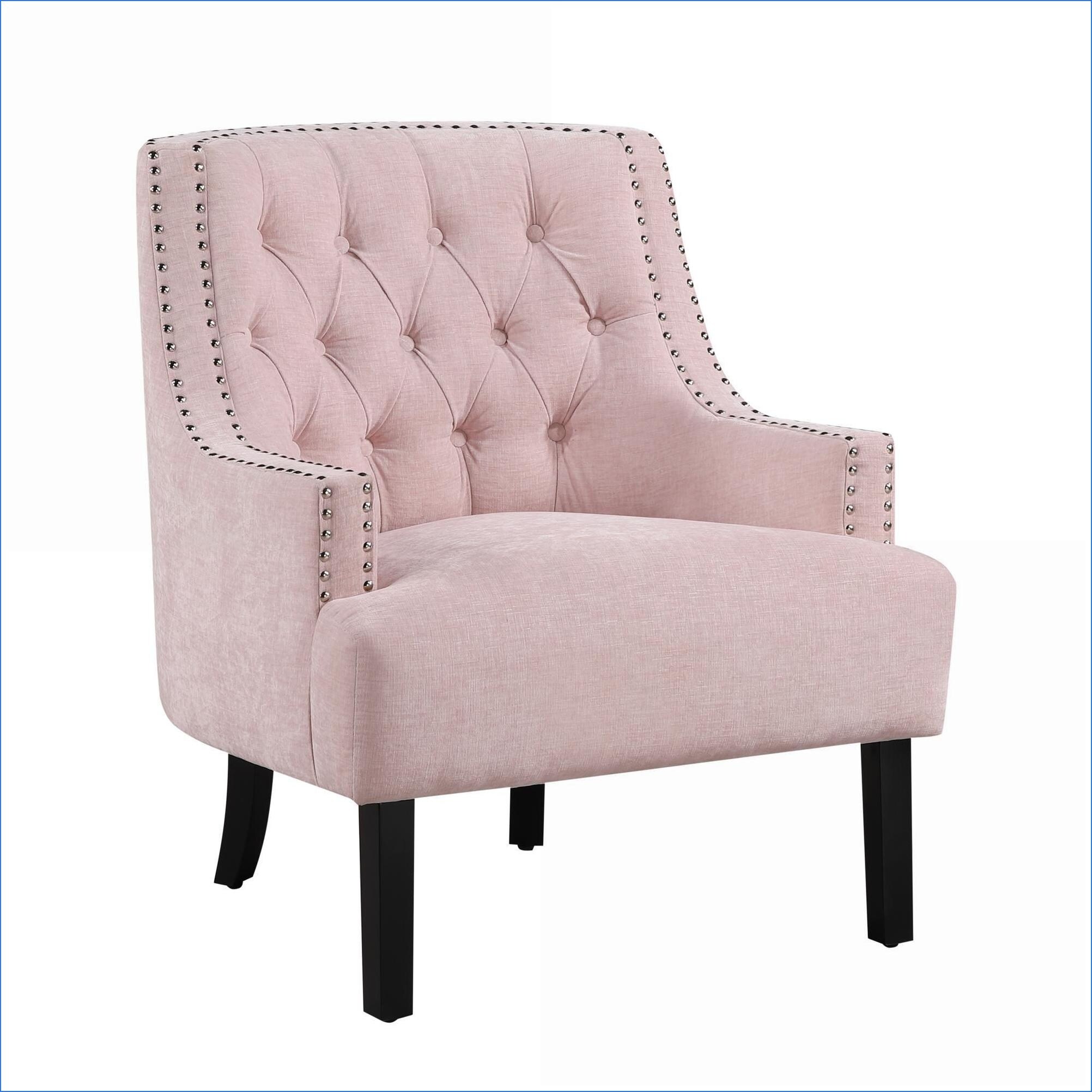 Watnature Pink Chenille Button-Tufted Accent Chair Solid Wood Frame ...
