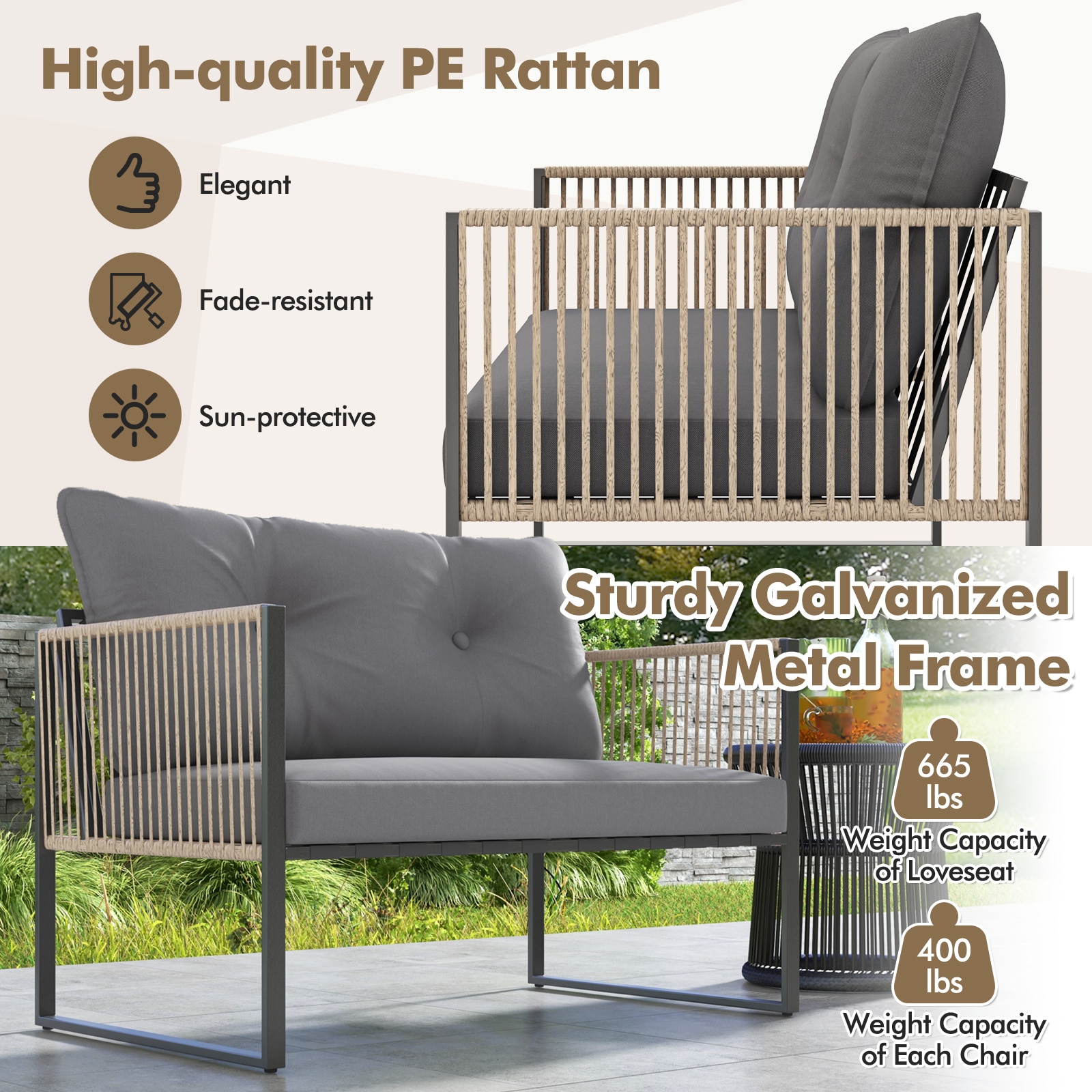 Forclover FC Steel Patio Conversation Set 4-Piece Patio Conversation ...
