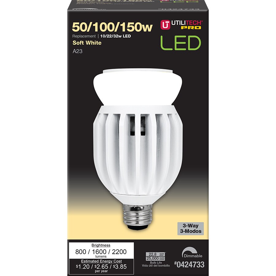 Utilitech 150 Watt EQ A23 Soft White 3 way Bulb Dimmable LED Light Bulb at Lowes