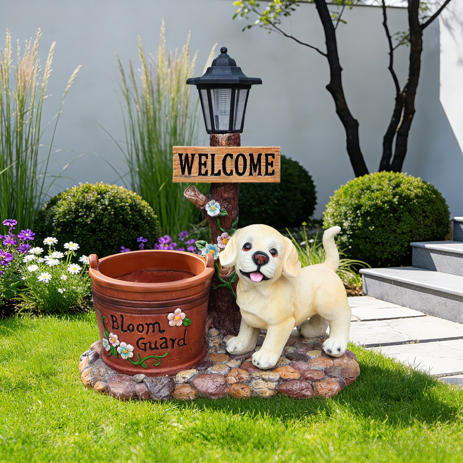 Blisstyle Labrador Puppy Solar Planter Garden Statue Flower Plant Pots ...