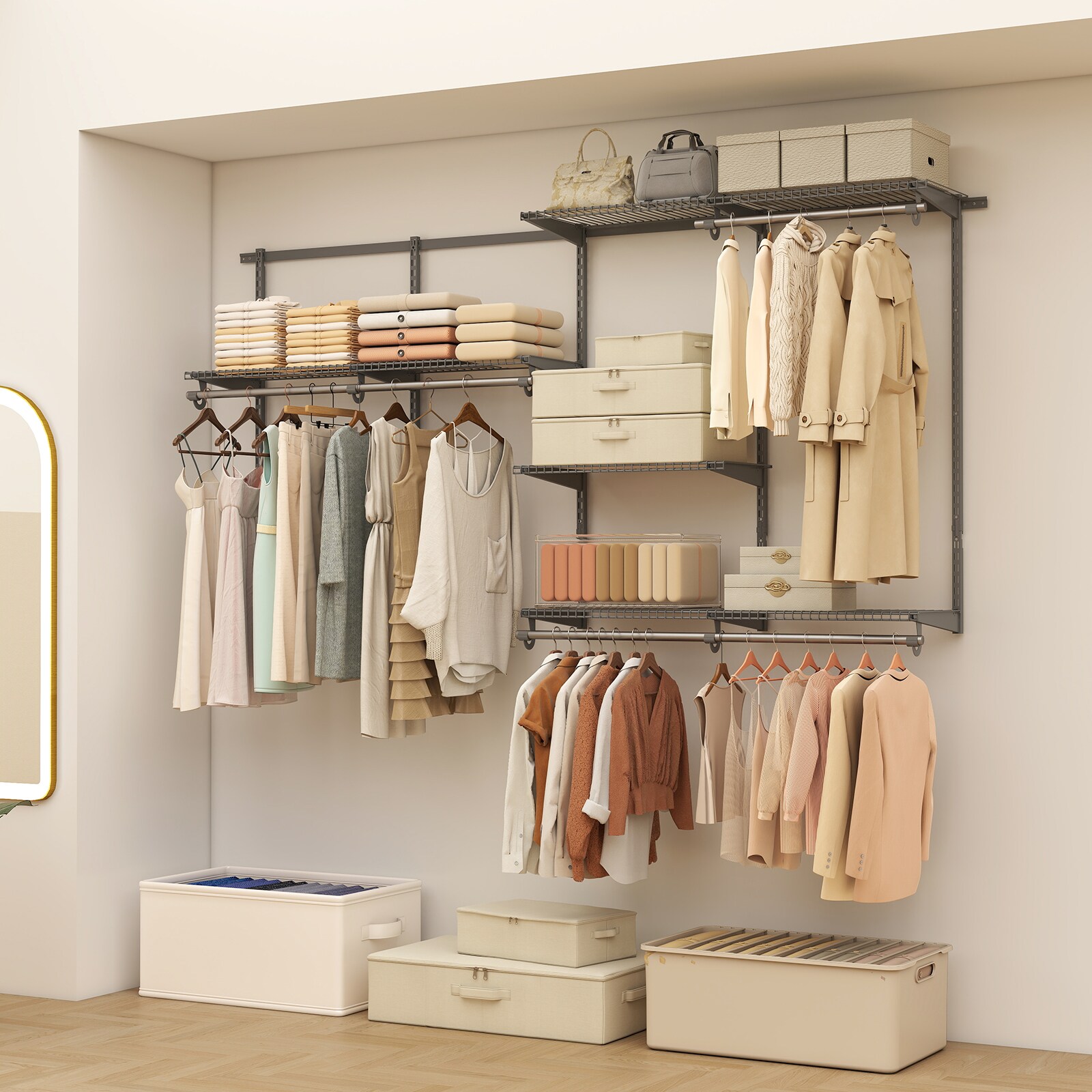Slickblue Adjustable Metal Closet System - 48 x 13-in Gray Wire Closet ...