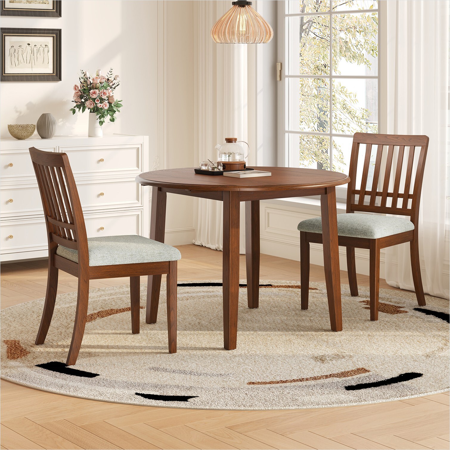 Watnature Space-saving round dining set for two drop-leaf table and two ...