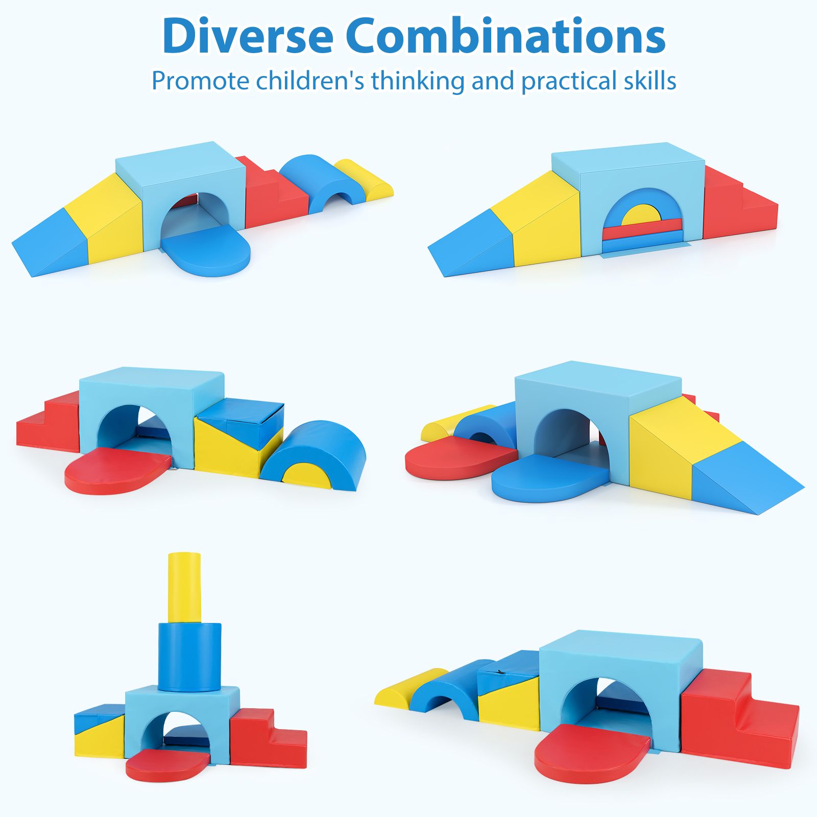 Slickblue 7 Piece Blue Toddler Foam Climbing Blocks Play Set Different ...