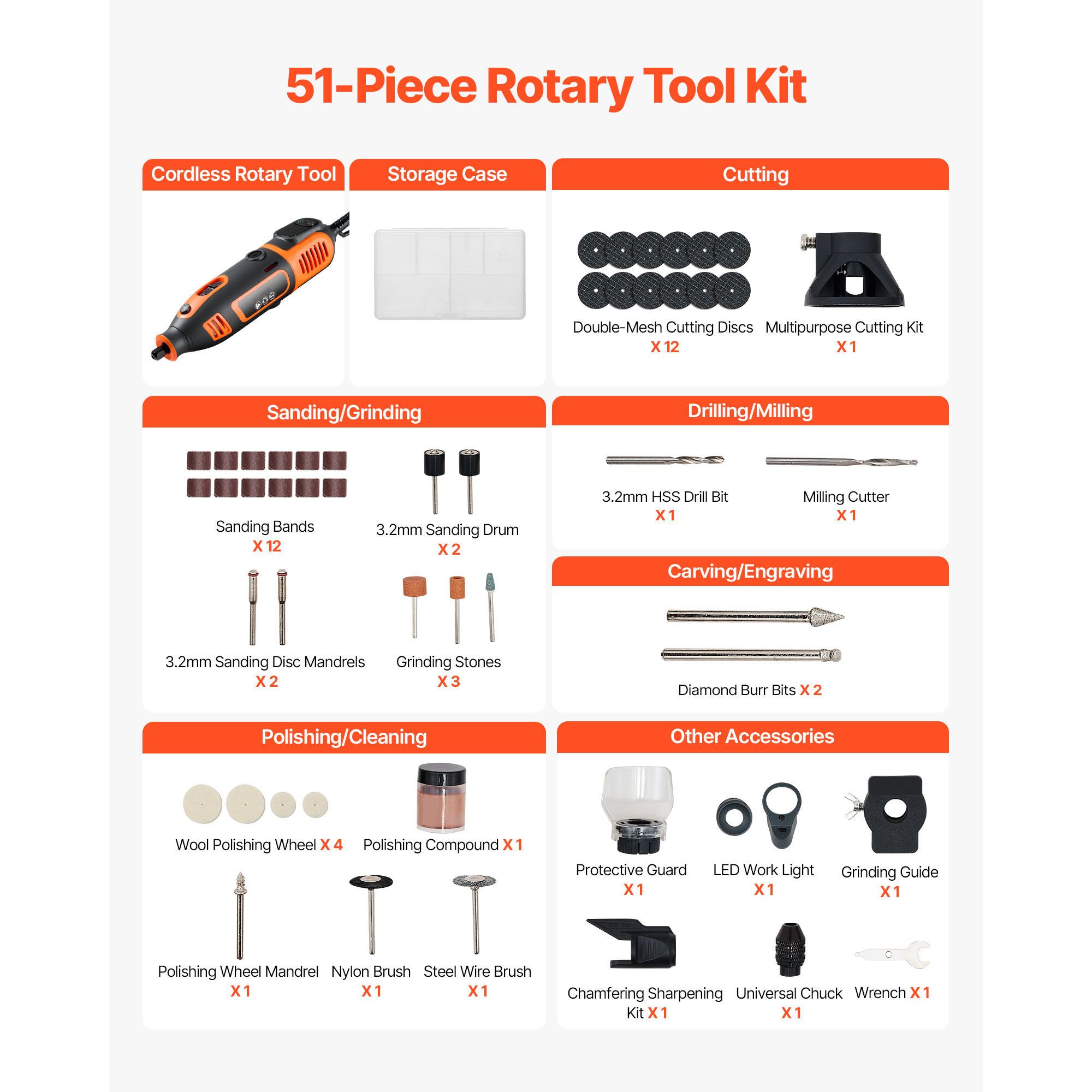 HARDELL 51-Piece Corded Rotary Tool Kit 200W with Universal Chuck 8000 ...