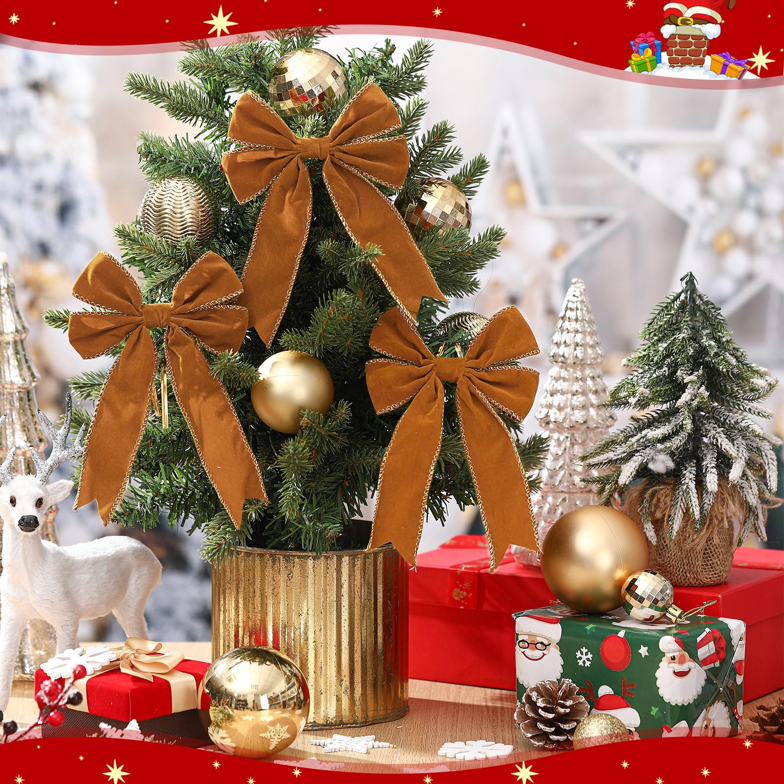 Afoxsos 24 Pack Brown Velvet Christmas Bows 5 x 7.9 Inch Rustic Tree ...