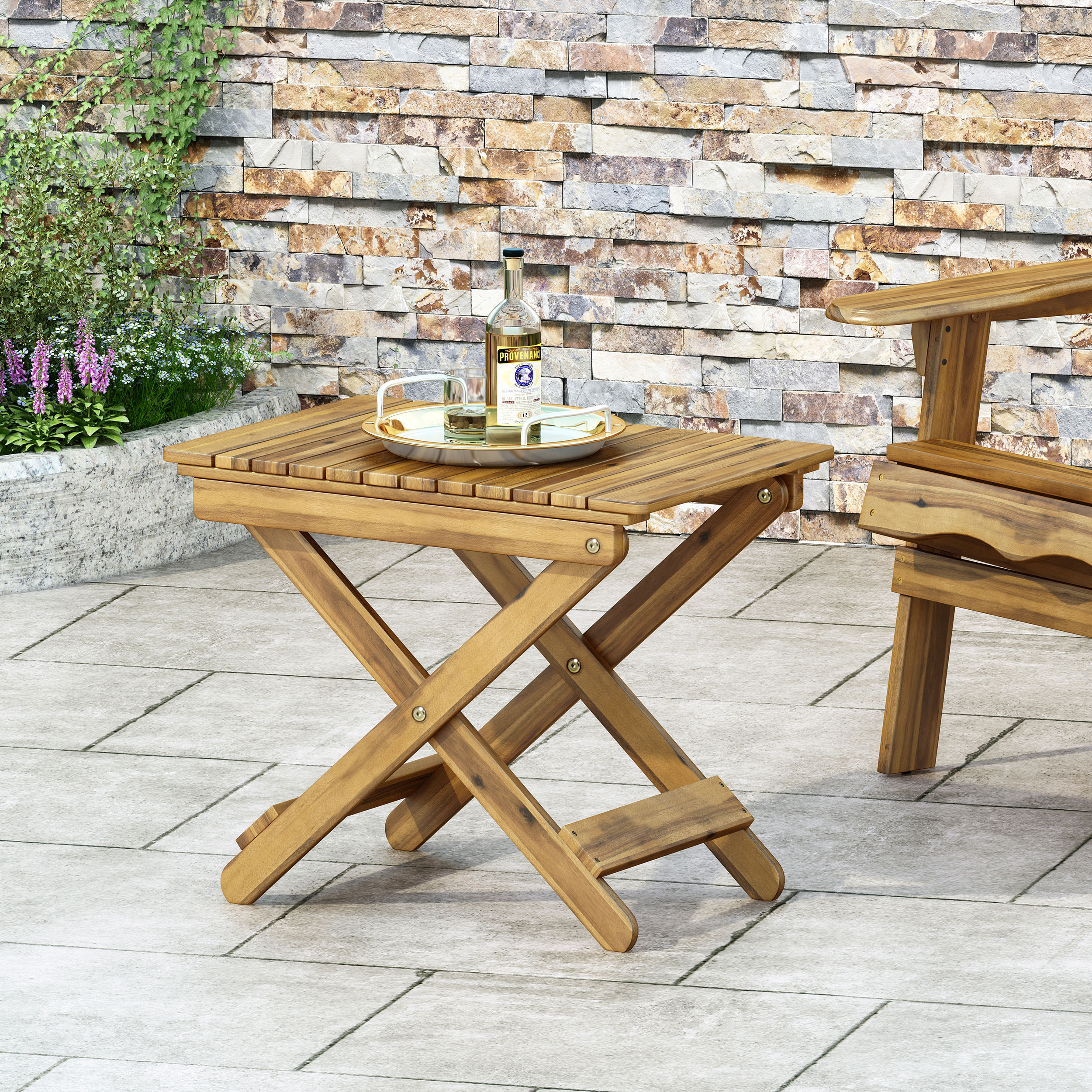 Christopher Knight Home Natural Outdoor Folding Wooden Side Table in ...