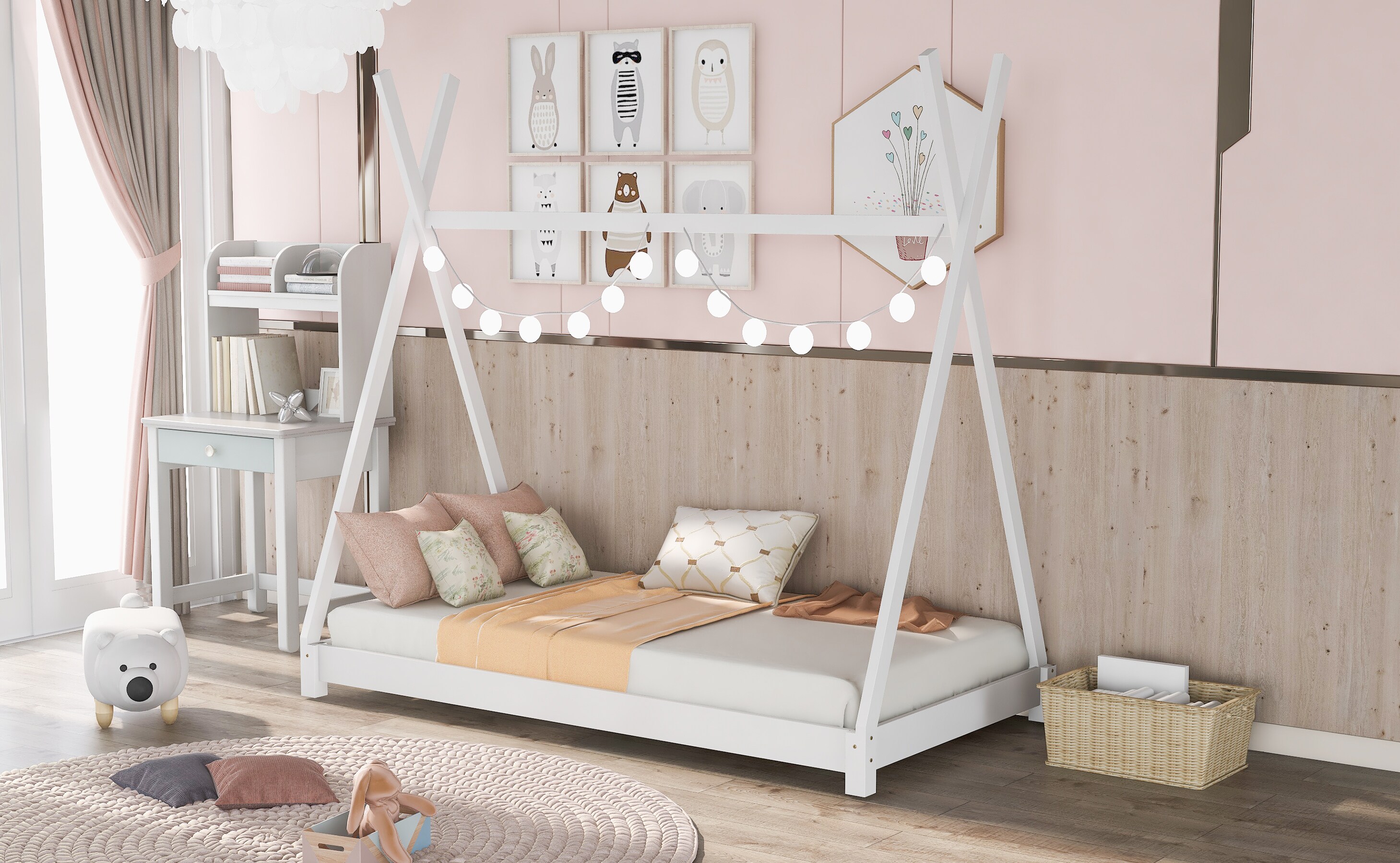ModernLuxe Twin Size House Platform Bed with Triangle tructureWhite in ...