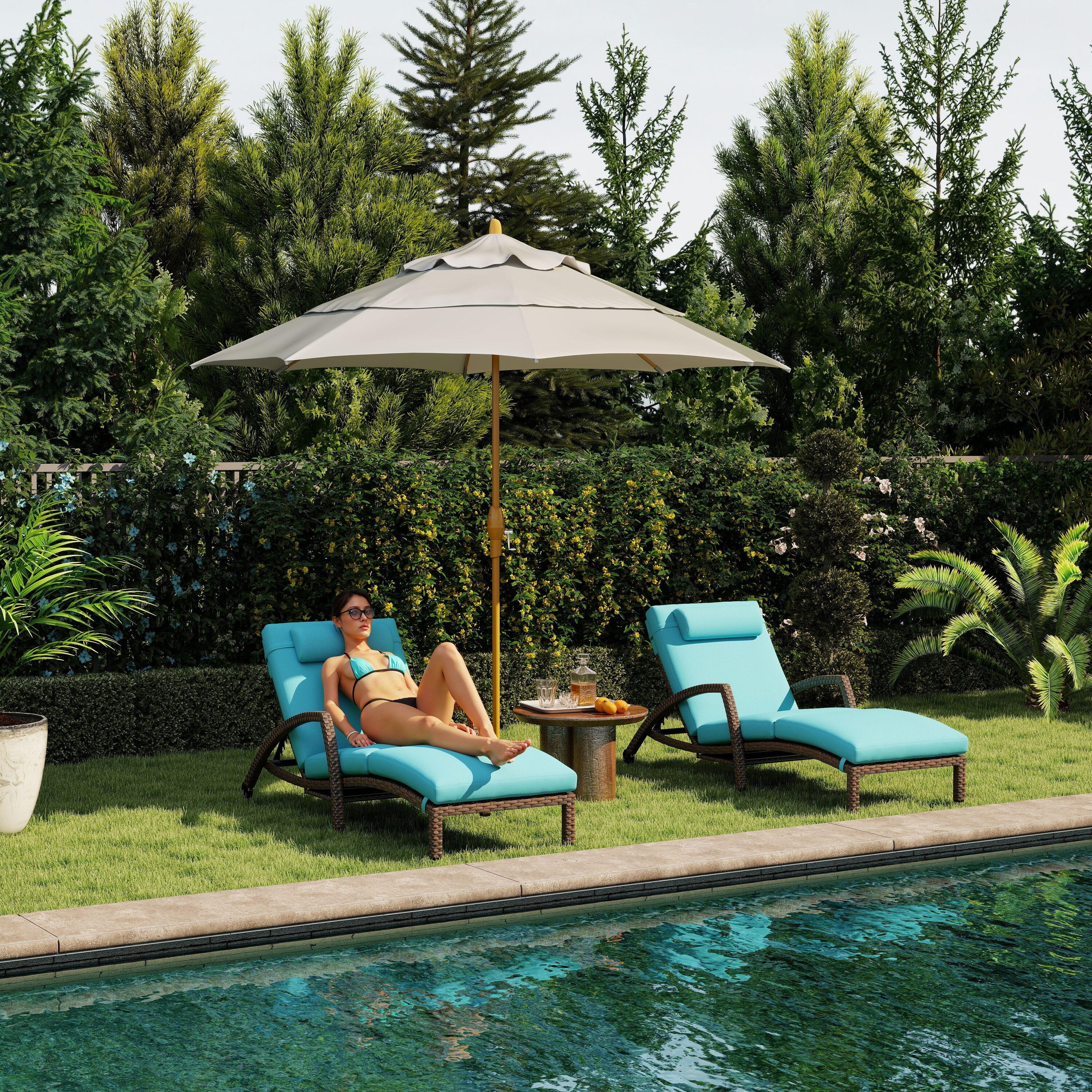 DENISLAWN Set of 2 Woven Brown Metal Frame Stationary Chaise Lounge ...