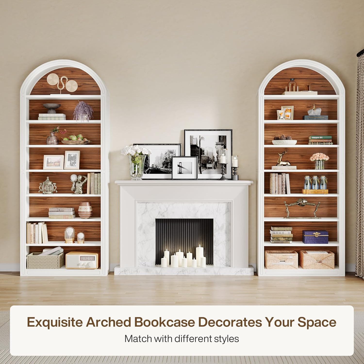 Tribesigns 79.5 inches White Arched Bookshelf Modern Tall Arched ...