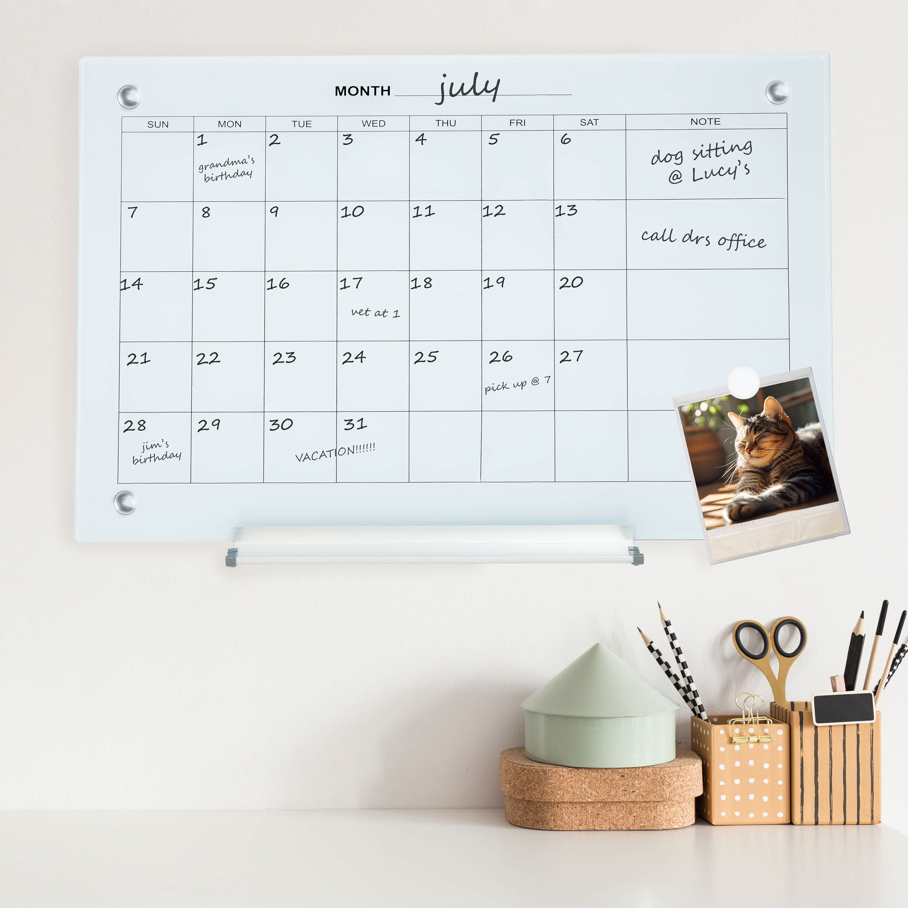 Sunnydaze Decor Sunnydaze Glass Calendar Dry Erase Board for Wall with ...