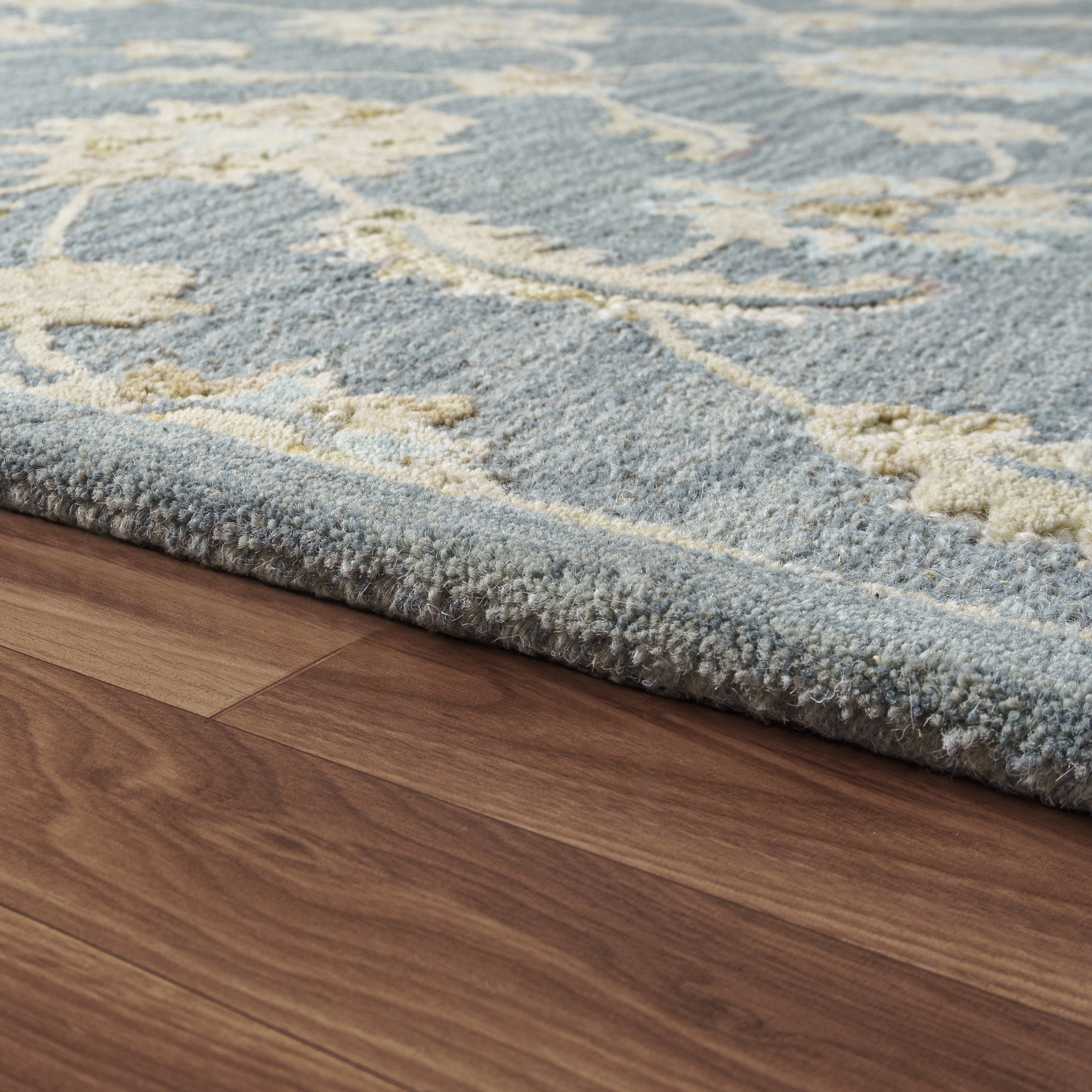 LR Home 9 X 12 (ft) Wool Stone Blue/Beige Indoor Floral/Botanical ...