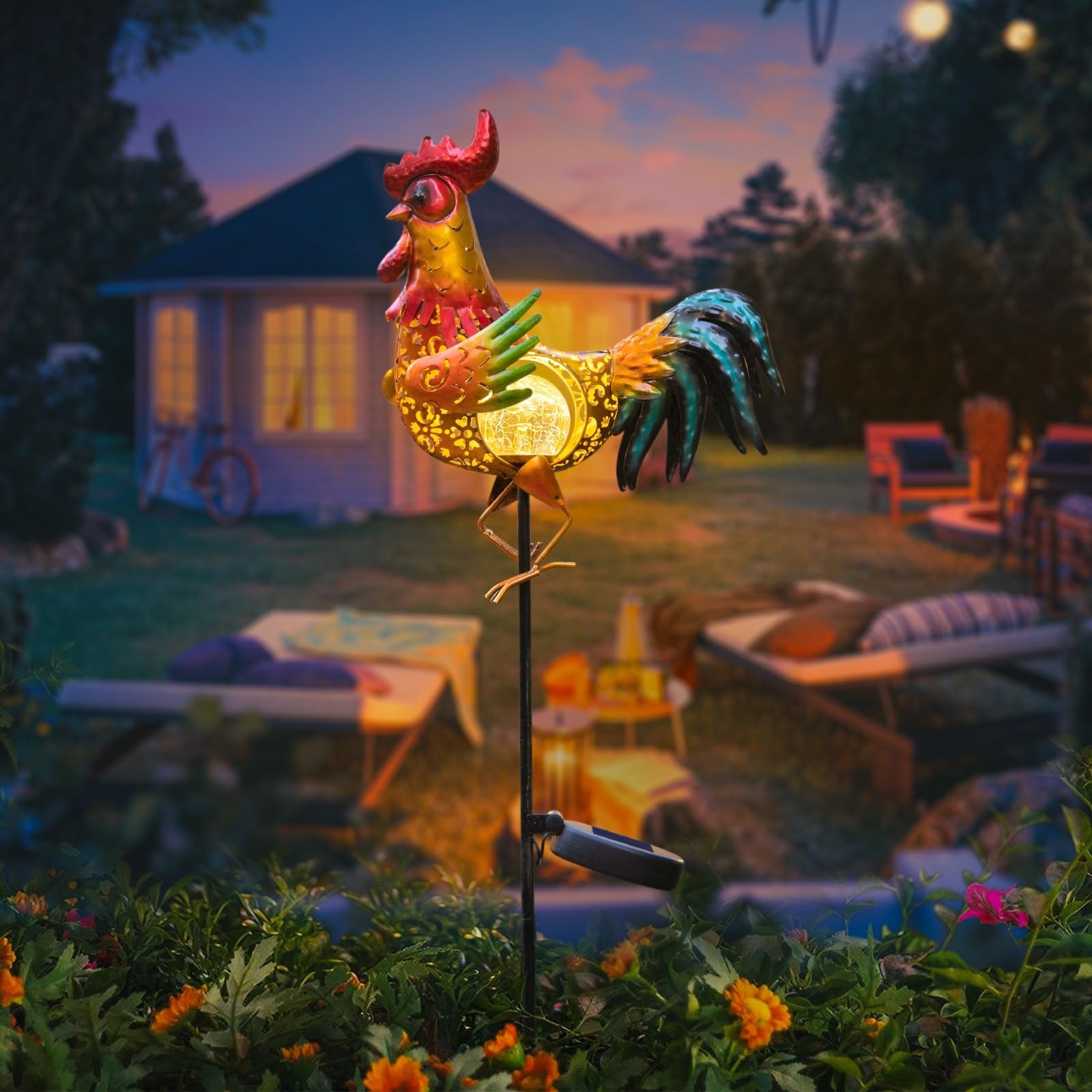 Lukvuzo Rooster Solar Lights Outdoor Decorative Garden Statue Metal ...