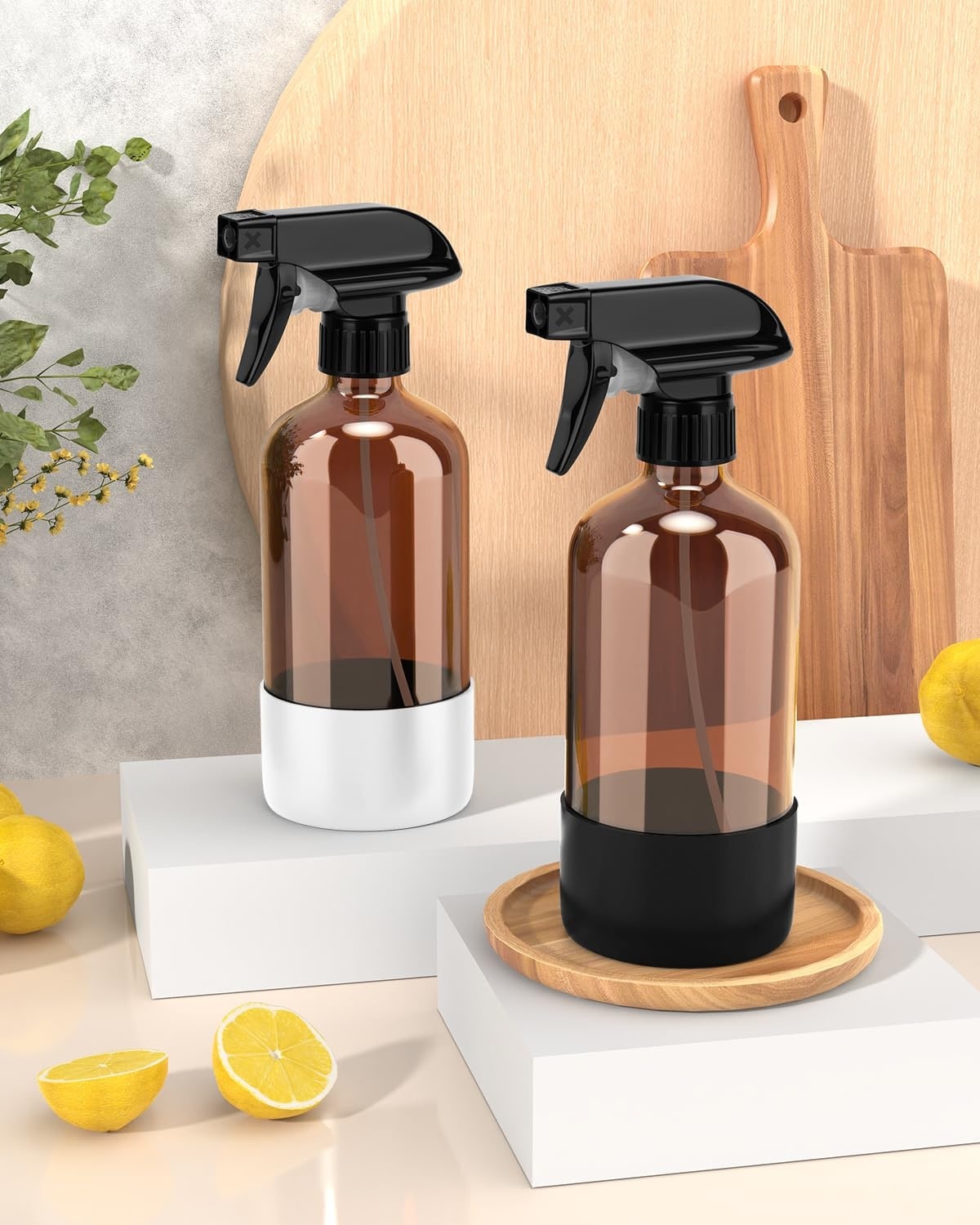 Oyezvary Amber Glass Spray Bottle Set with Silicone Sleeve UV ...