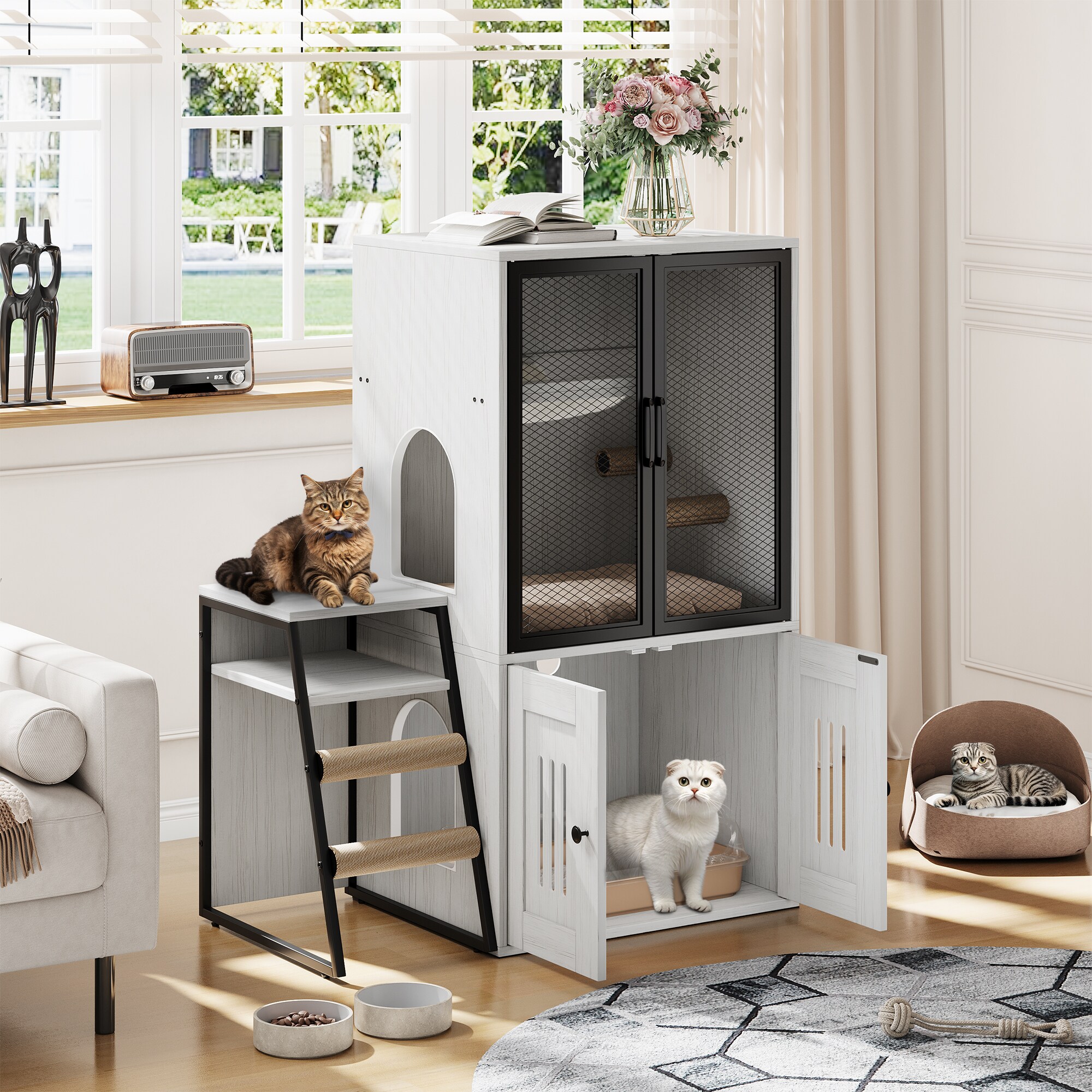 IdealHouse Cat Litter Box Furniture 2 Tier Enclosed Litter Box ...