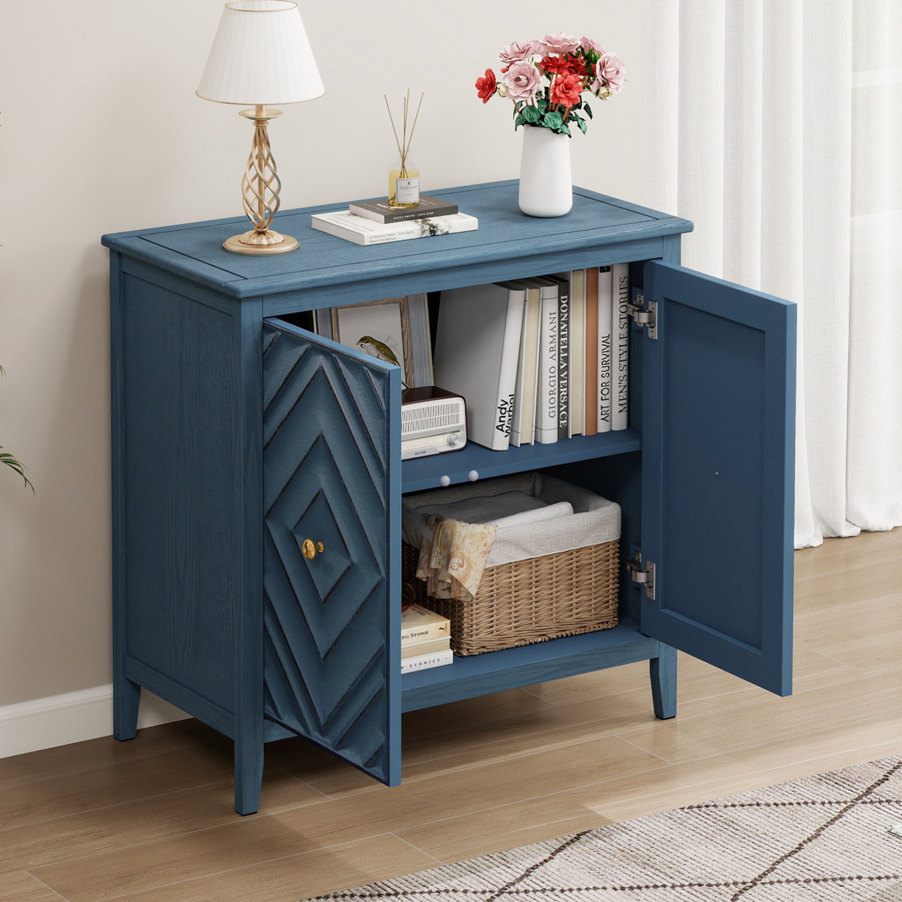 LUXEYARD Geometric Embossed Storage Cabinet with Magnetic Doors Matte ...