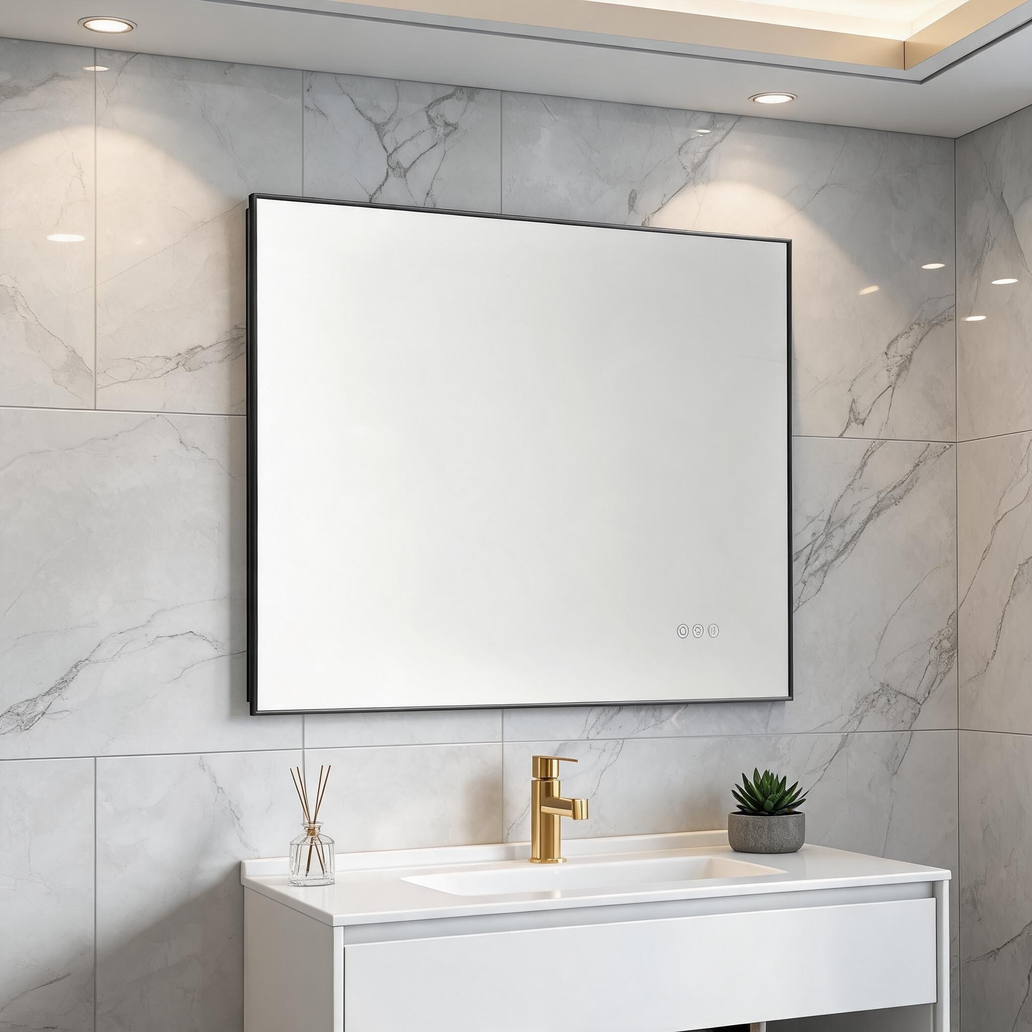 LIVACA 32 inch x 24 inch Gunmetal Aluminium LED Bathroom Vanity Mirror ...