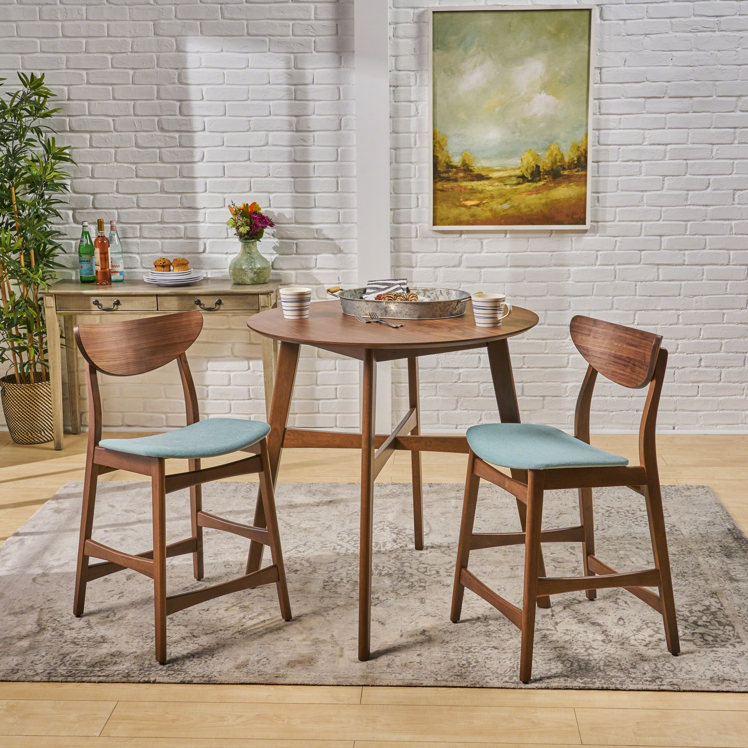 Christopher Knight Home Gavin Mint Fabric Walnut Finish Counter Height ...