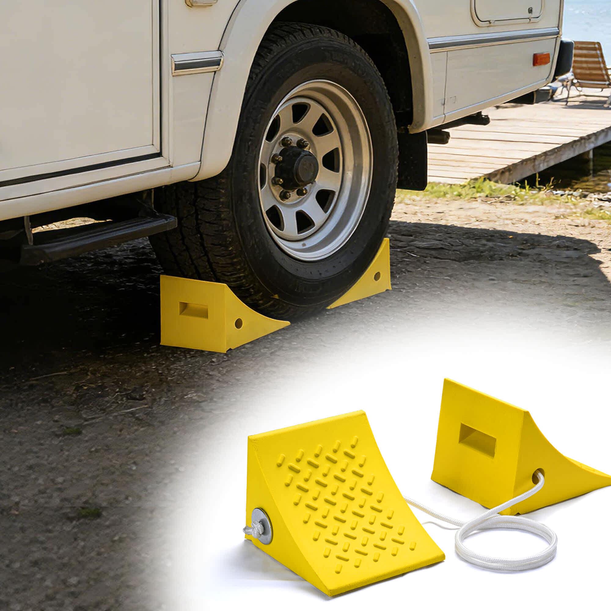 Yescom Premium PU Wheel Chocks with 5-FT Rope 33000 lbs Heavy Duty ...