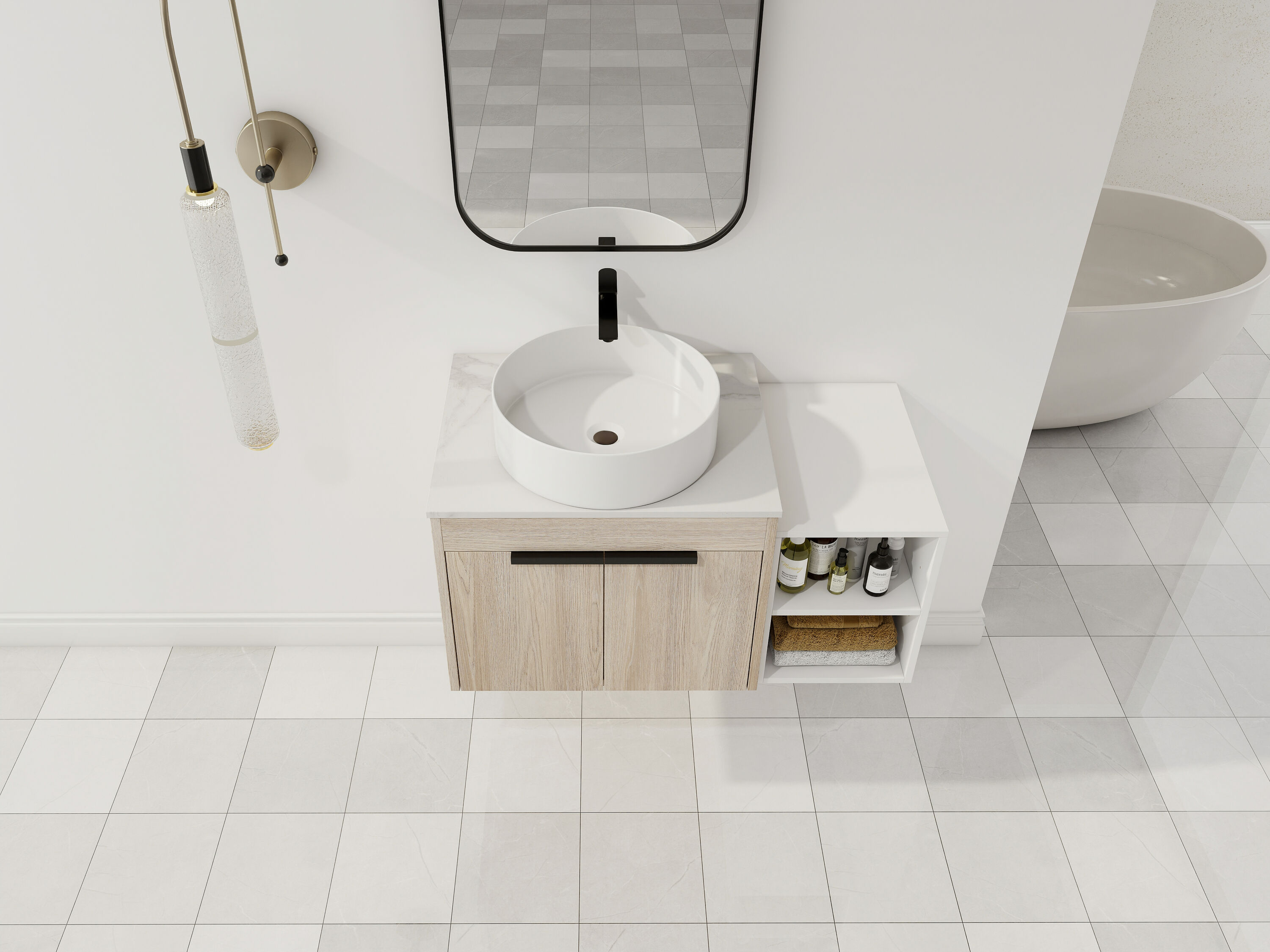 Tatayosi 36 inch Modern Design Float Bathroom Vanity With Ceramic Art ...