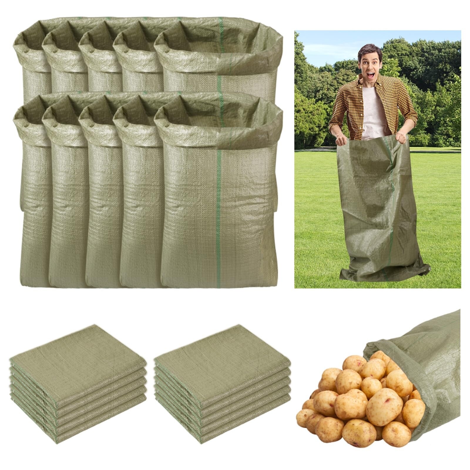 Etokfoks 20 Pack Potato Sack Race Bags 24 in x 39 in Reusable PP ...