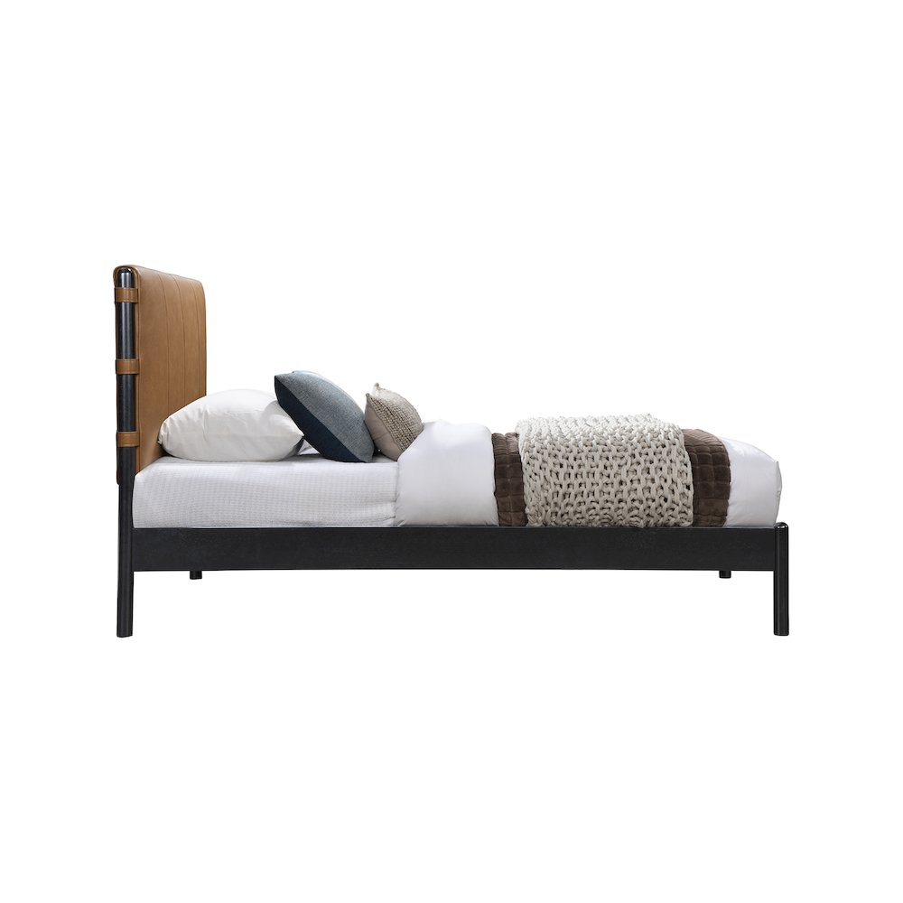 Meridian Abigail Cognac Vegan Leather Twin Bed in the Beds department ...