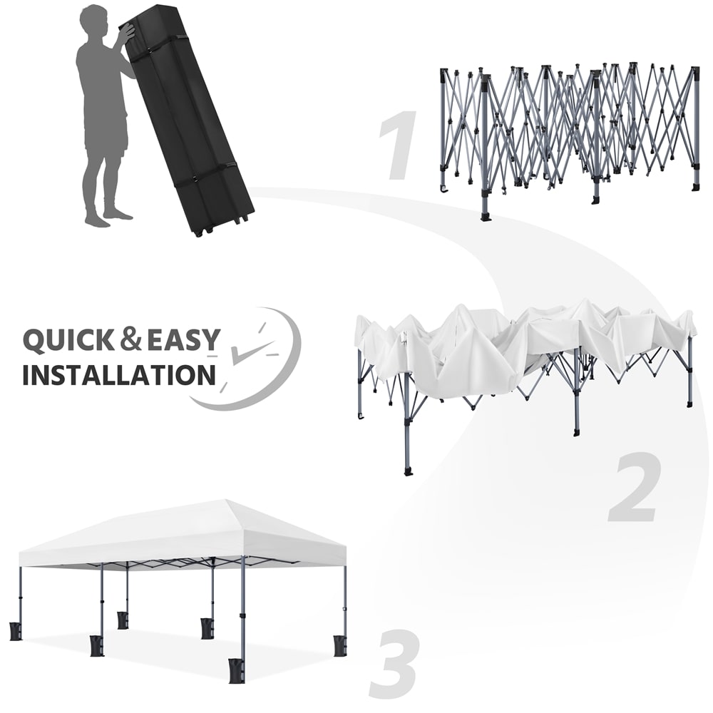Yaheetech White 10x20 FT Pop-up Canopy with One-Push-To-Lock Setup ...