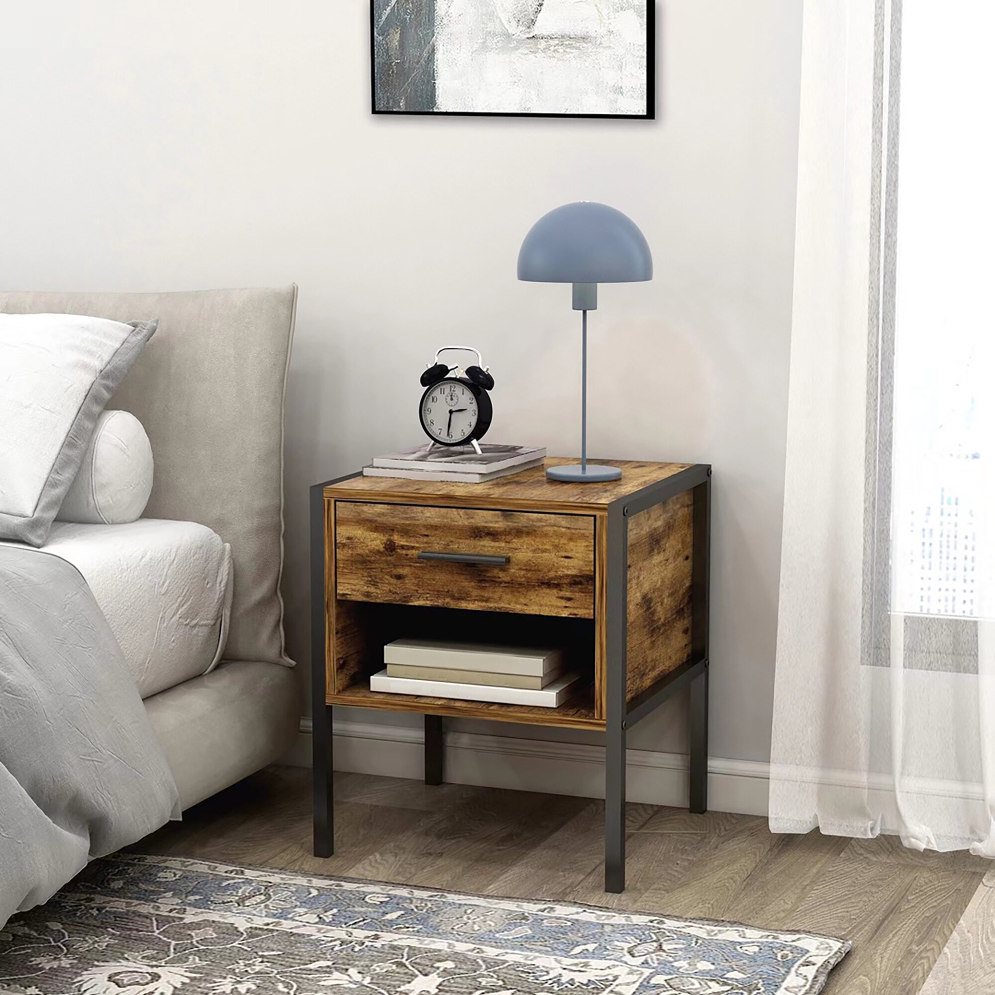 GZMR Set of 2 Nightstand Rustic Brown Industrial Style Wood 1903QW CROV at Lowes