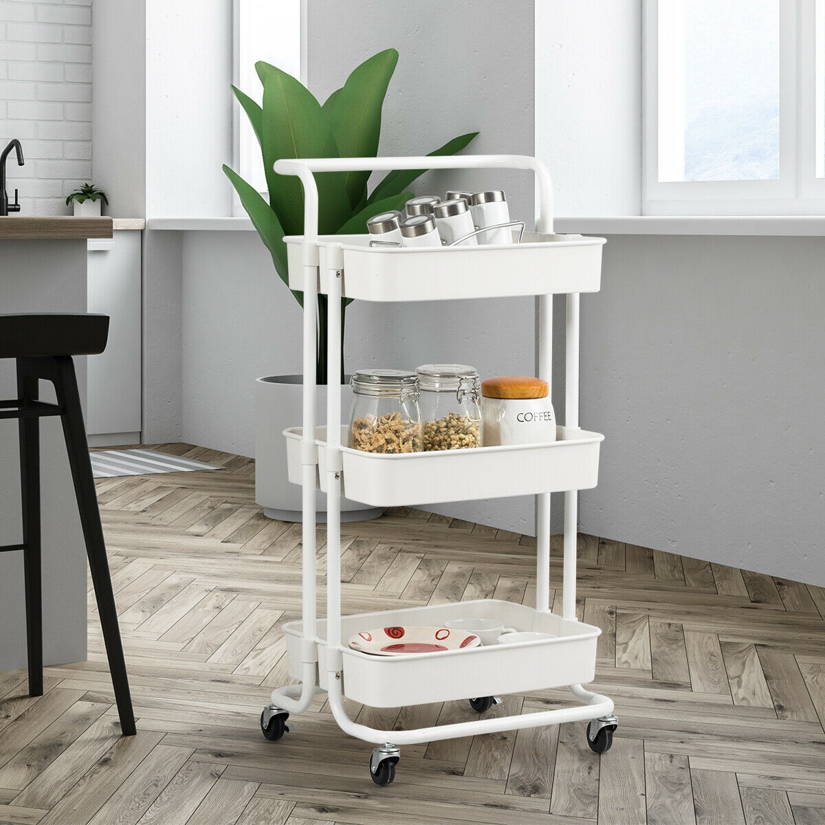 Slickblue 34-Inch Metal Utility Cart 132 lbs Capacity for Kitchen ...