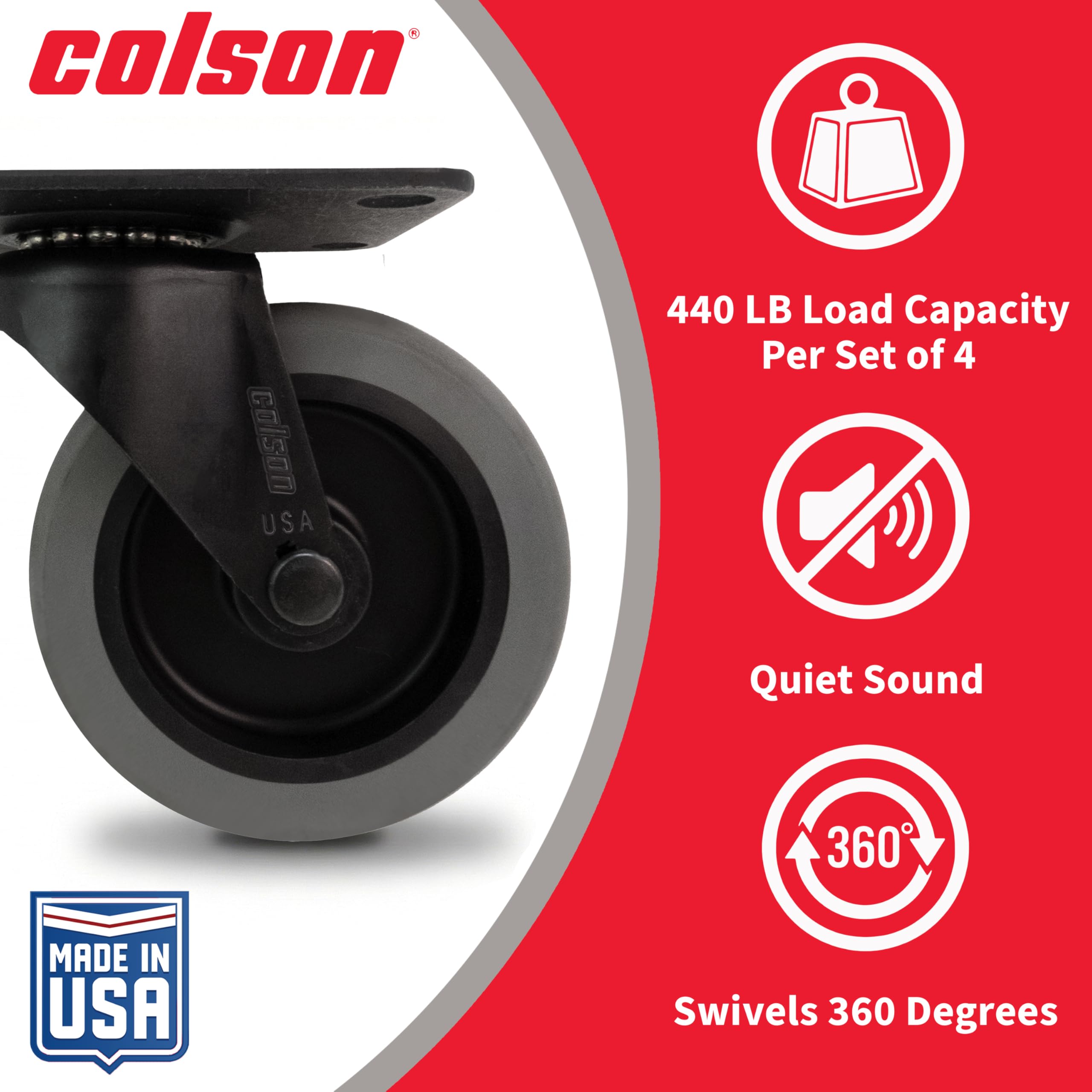 Colson 3 in. Gray Thermoplastic Rubber and Steel Swivel Caster with ...