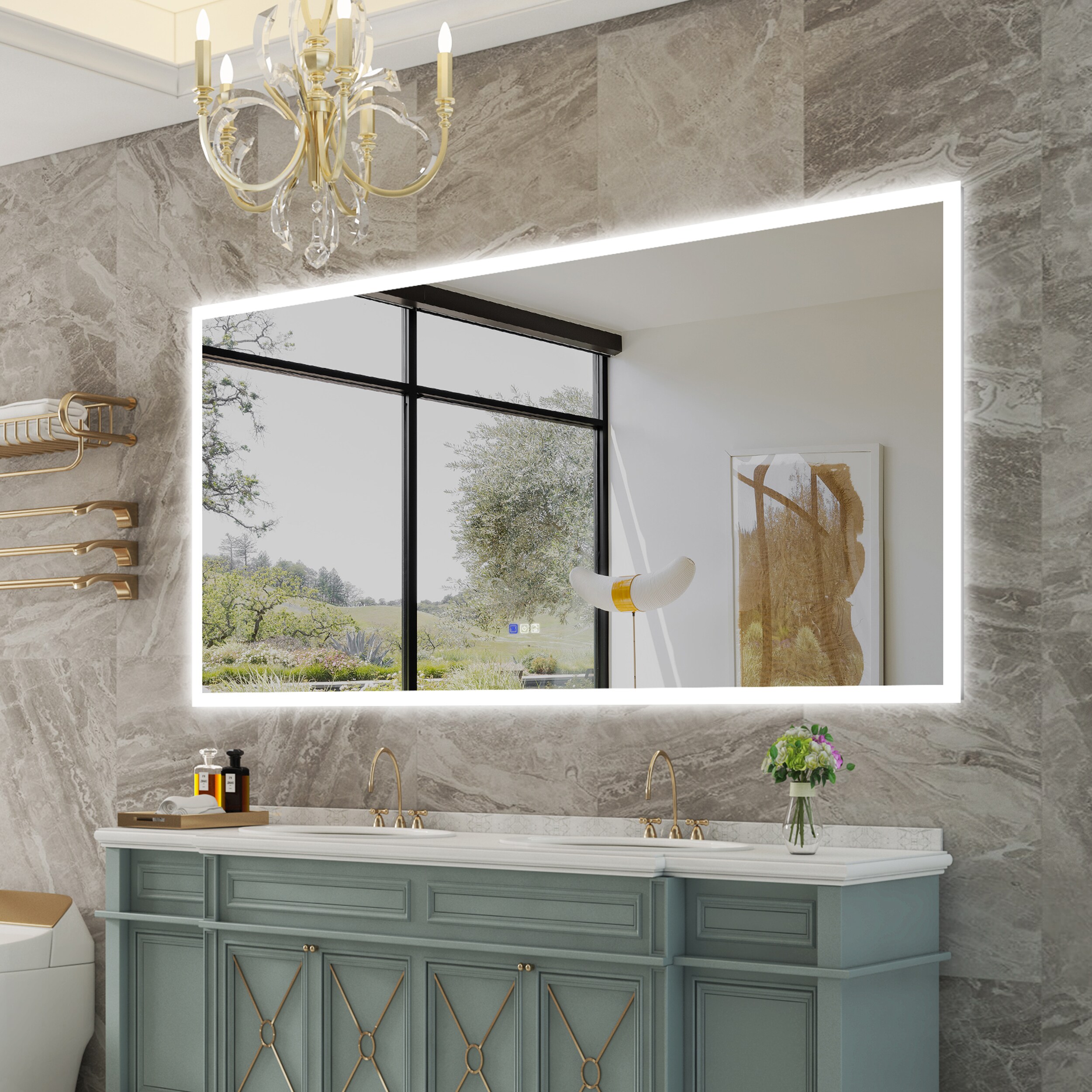 WELLFOR GALAXY LED Bathroom Mirror 72-in x 36-in Frameless Rectangle ...
