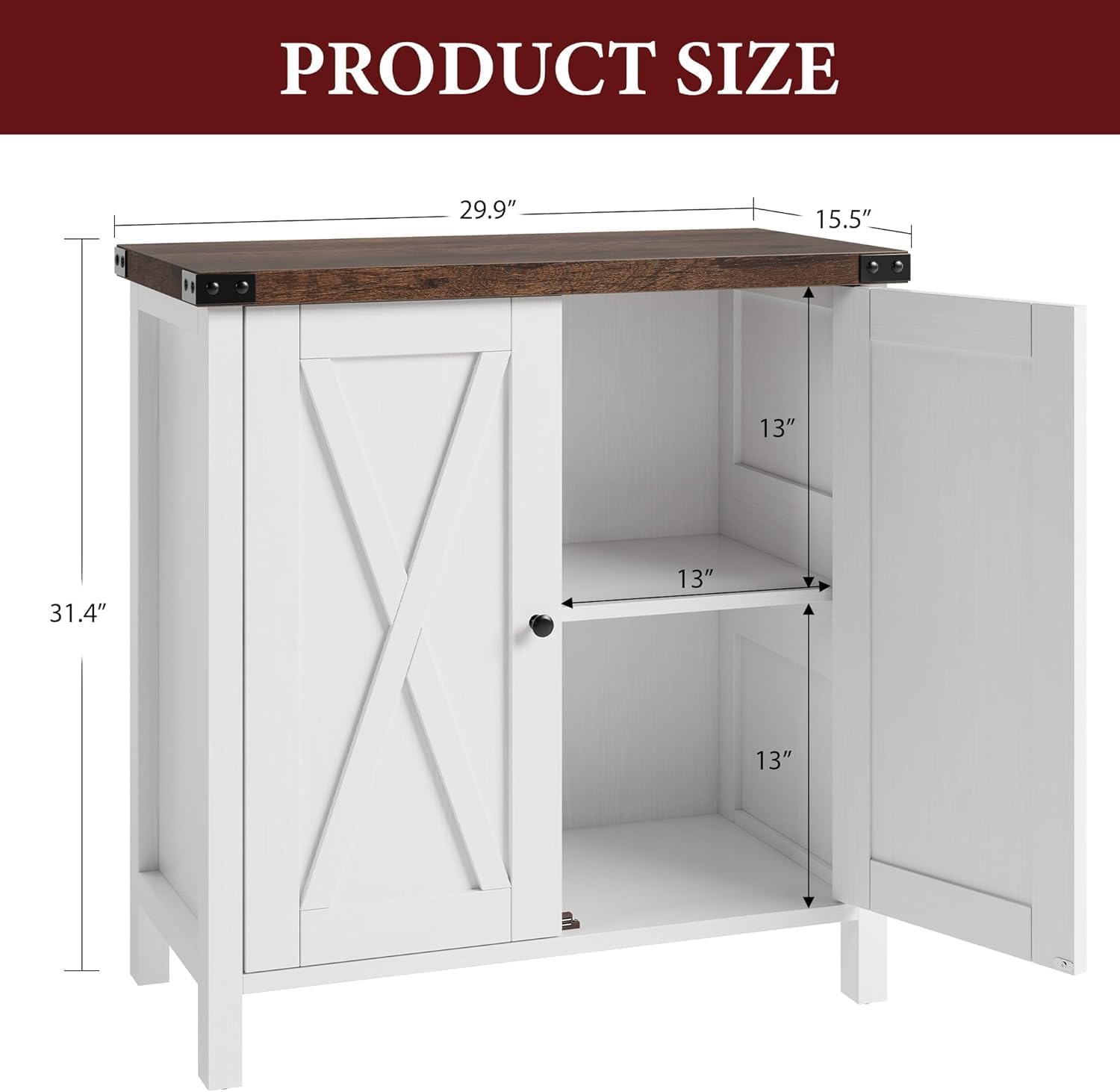 Garvee Small Storage Cabinet 2 Piece Farmhouse Sideboard Buffet Cabinet ...