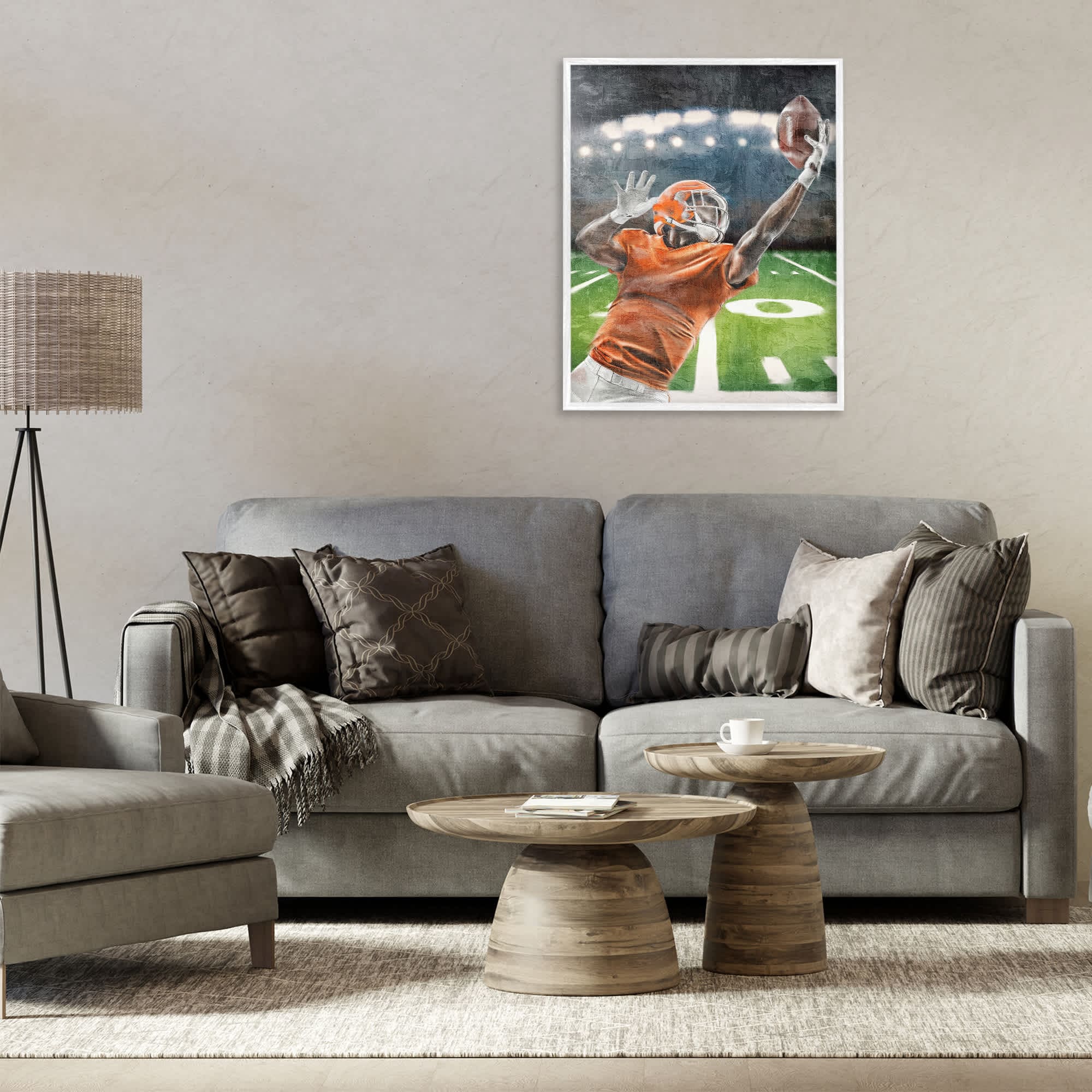 Stupell Industries Athlete Catching Football White Framed Giclee Art By ...