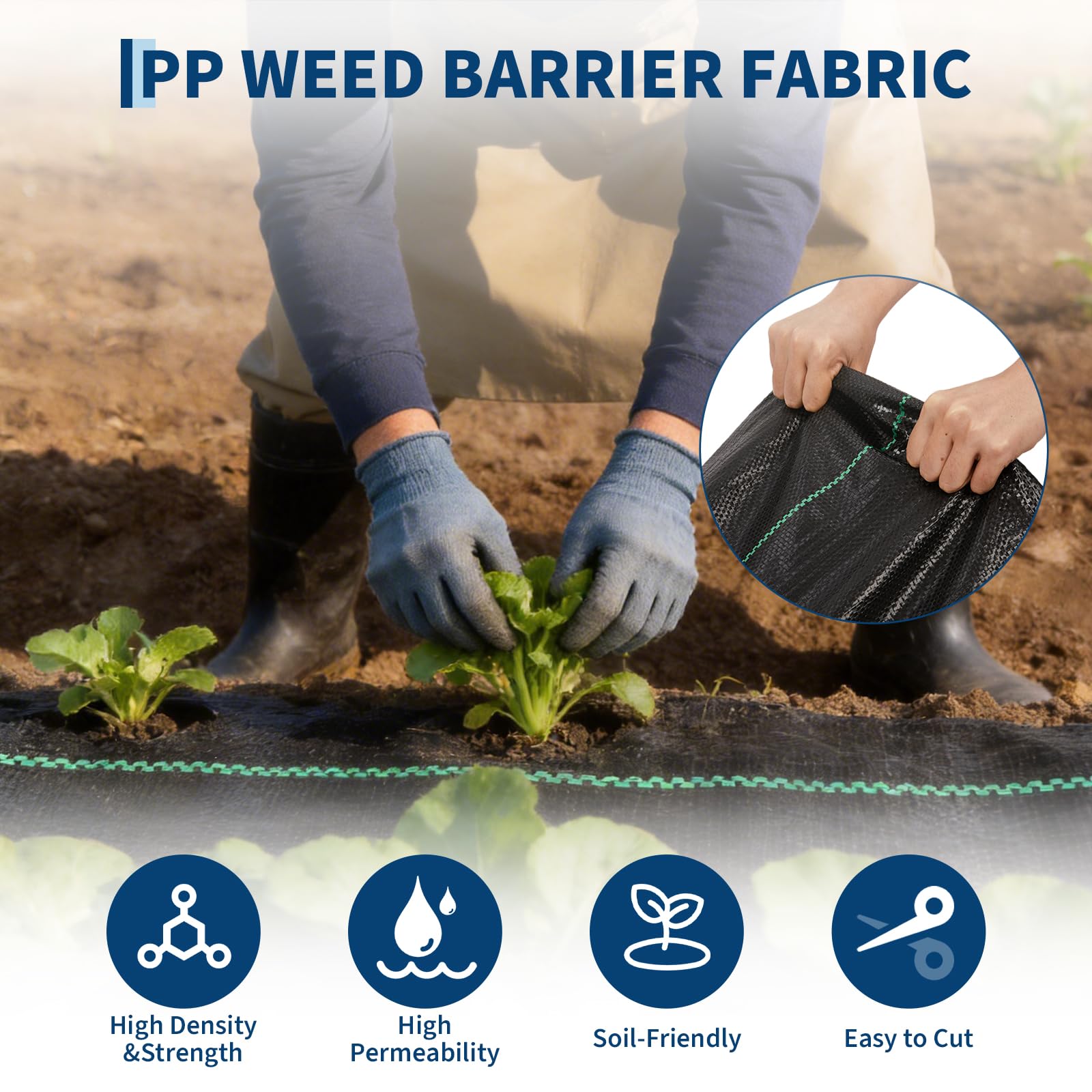IdealHouse 6FT x 100FT Weed Barrier Fabric 3.2oz Heavy Duty Grade ...