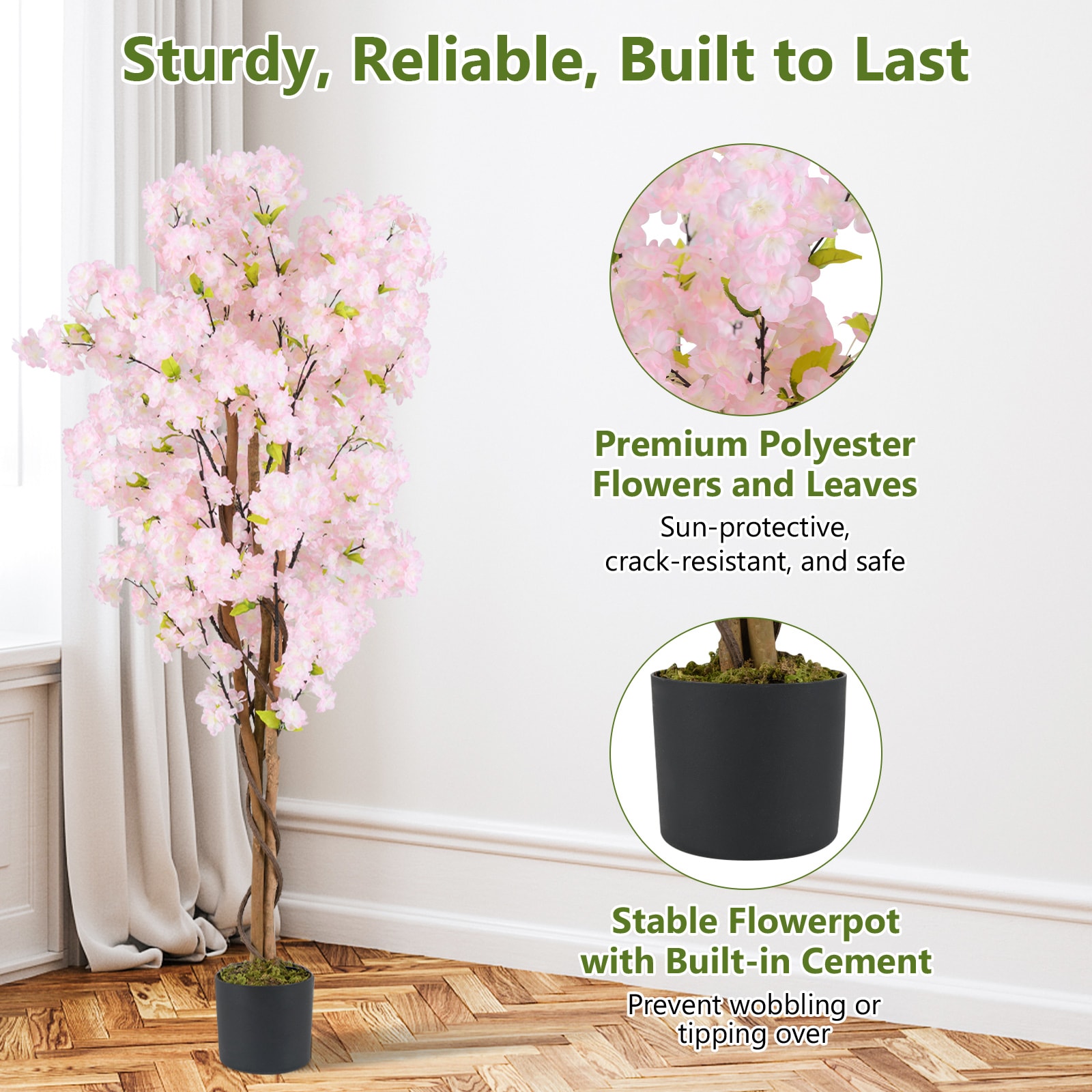 YERIVA 59-in Pink Indoor/Outdoor Floor Cherry Blossom Artificial tree ...